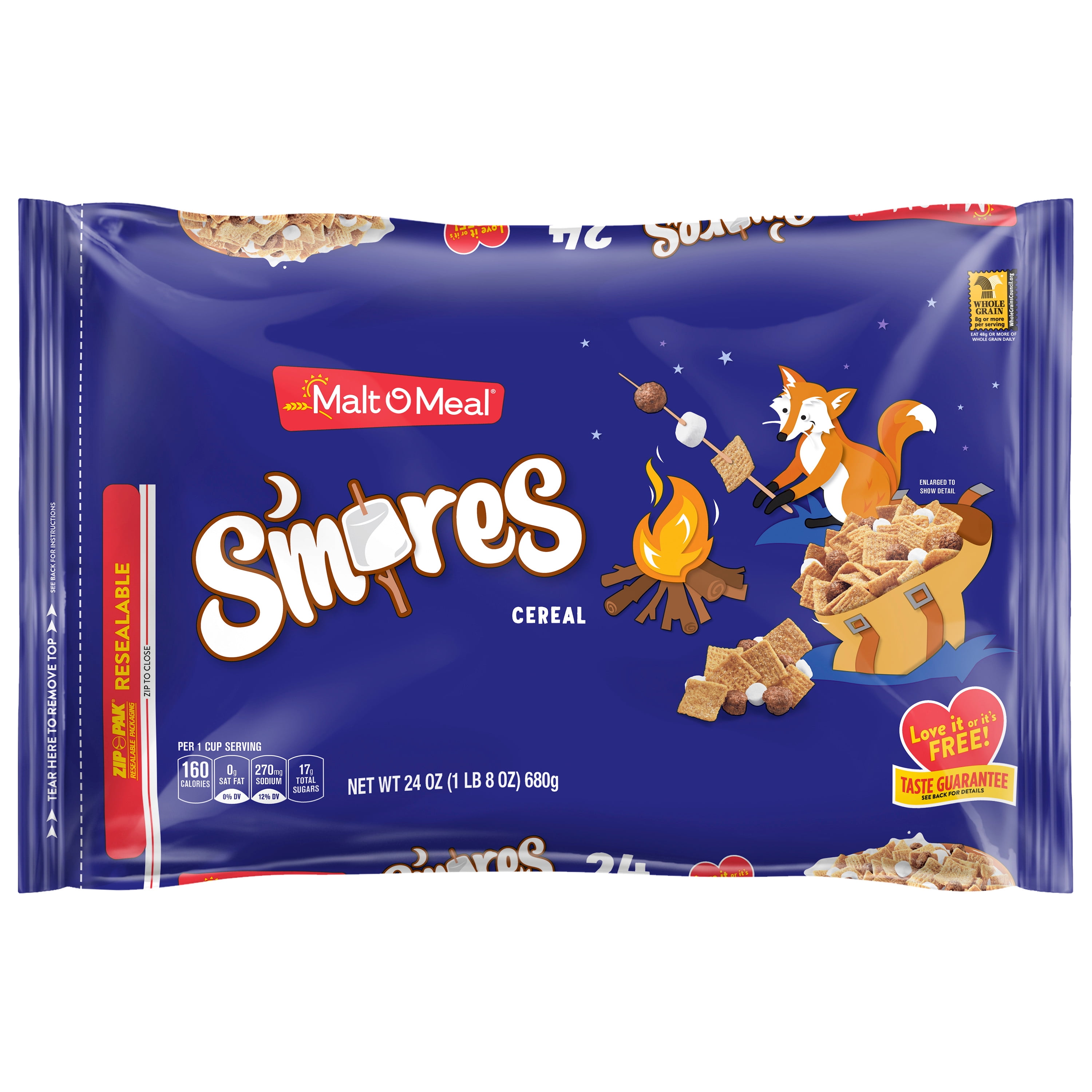 Malt-O-Meal Original S'mores Breakfast Cereal, Family Size 24 oz Bag ...