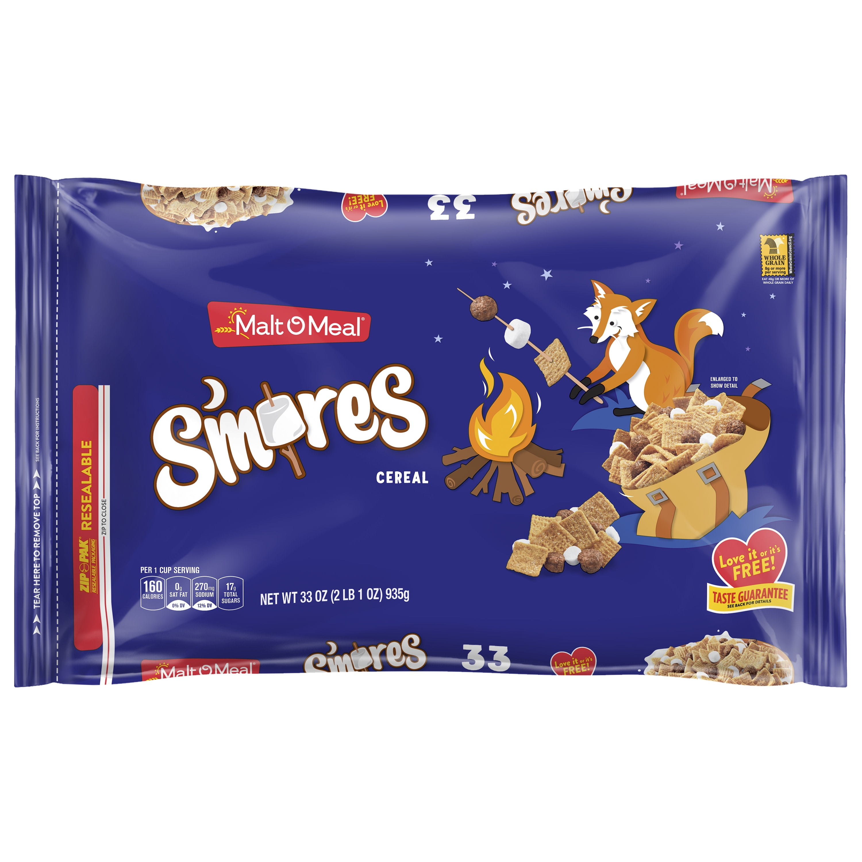 Malt-O-Meal S'mores Breakfast Cereal, Smores Cereal, 33 OZ Resealable ...