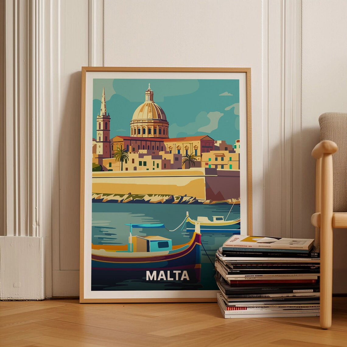 Malta Valetta Coastal Scene, Retro Travel Poster, Anniversary & Wedding ...