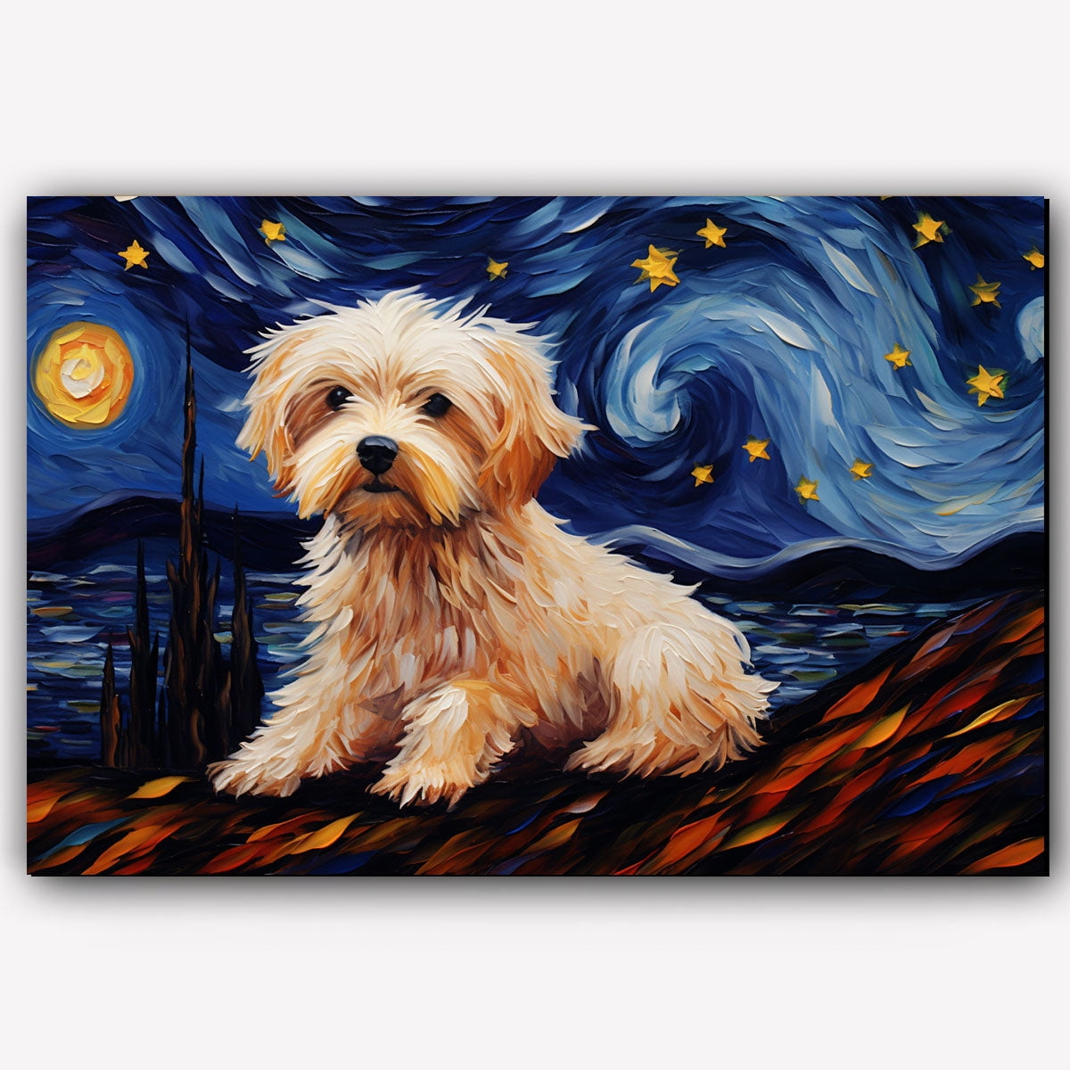 Maltese Art Decor Creative Dog Picture for Wall Decor Van Gogh Starry ...