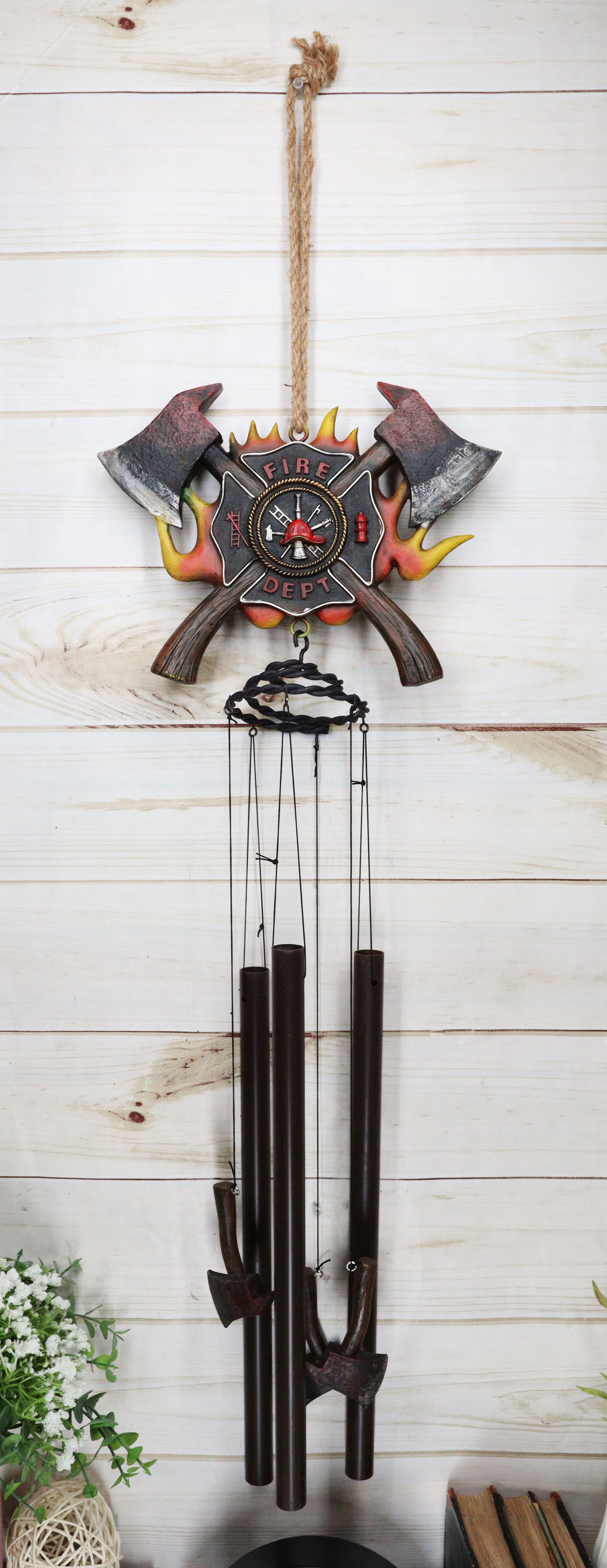 Maltese Cross Crest With Crossed Fire Fighter Axe Fireman Wind Chime ...