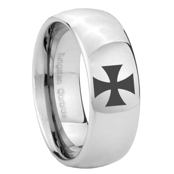 Maltese Cross Gray High Polish Dome Tungsten Men Ring 10MM - Walmart.com