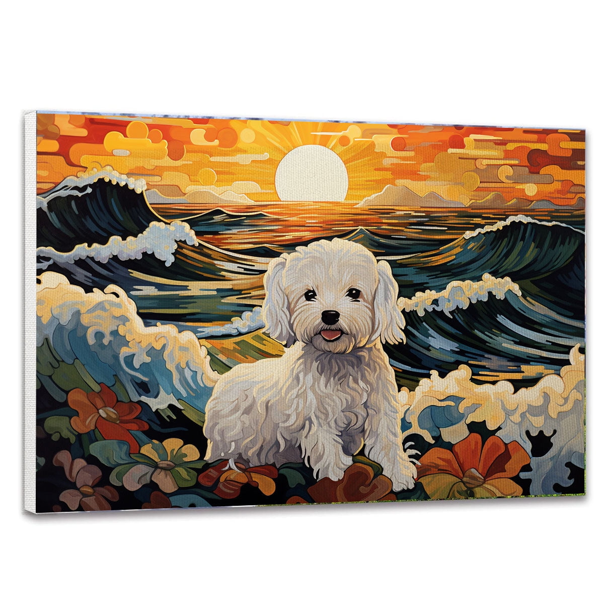 Maltese Dog Art Canvas Prints Wall Art Ocean Beach Picture Paintings ...