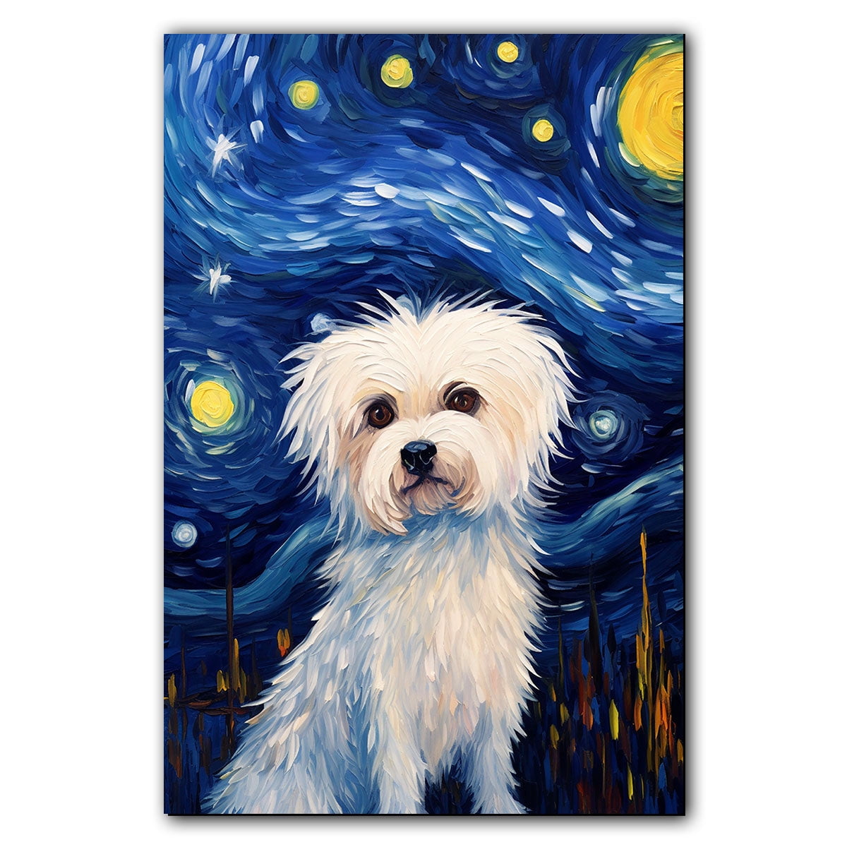 Maltese Dog Art Starry Night Paintings Van Gogh - Inspired Canvas ...