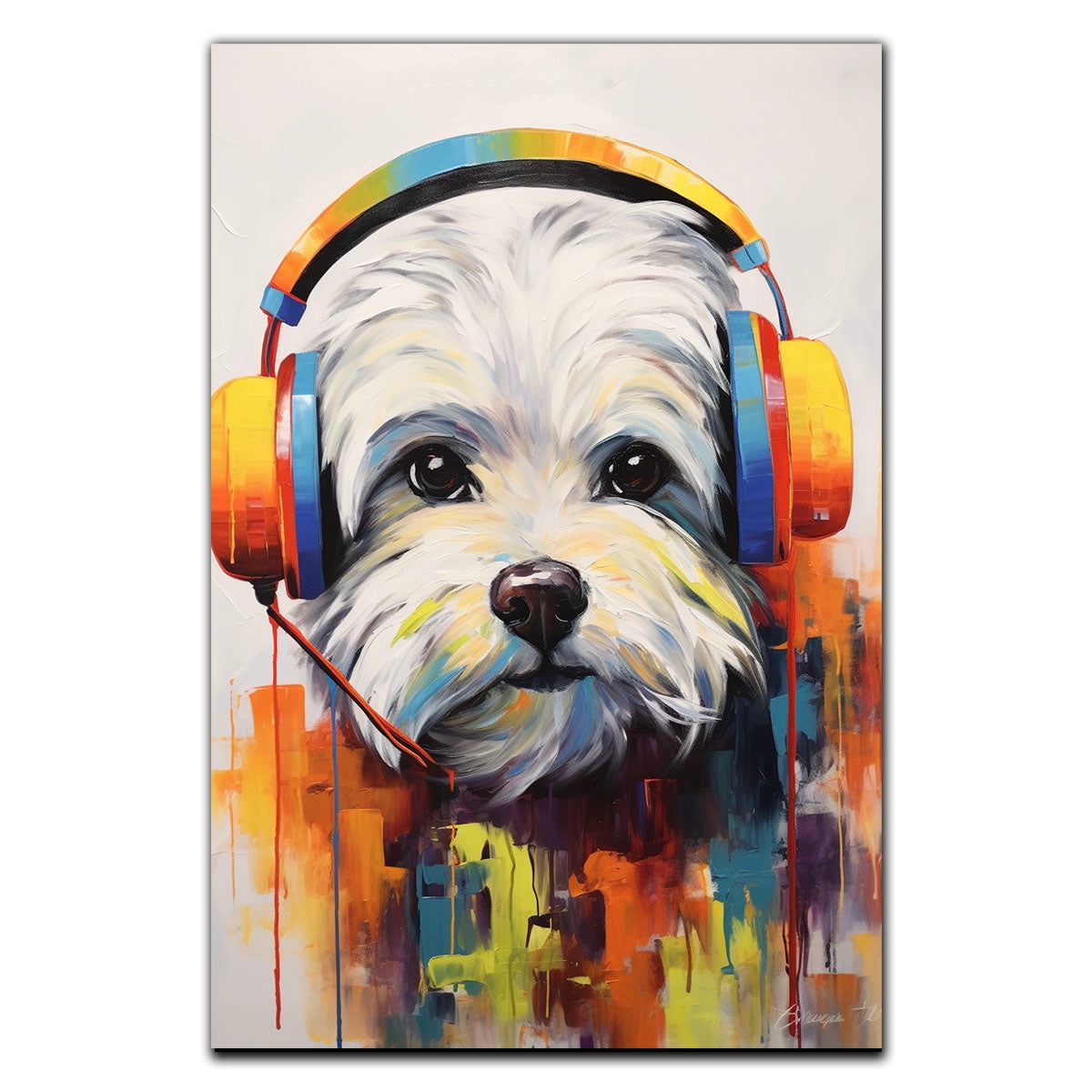 Maltese Dog Art With Headphones Graffiti Art Abstract Canvas Paintings ...