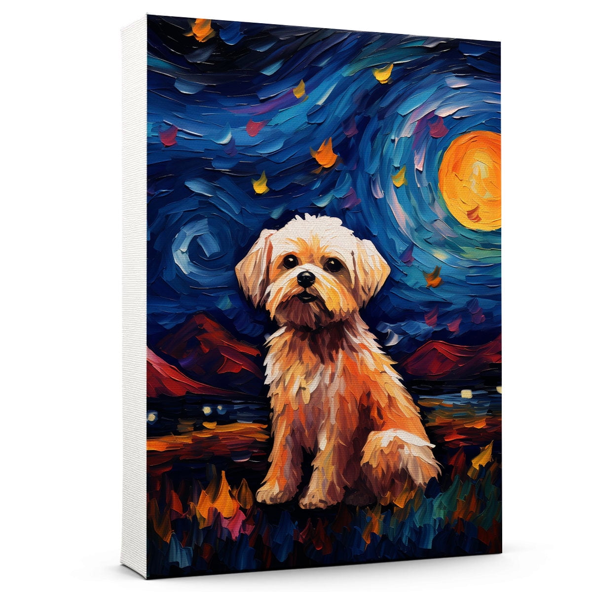 Maltese Dog Canvas Starry Night Van Gogh Inspired Arts Large Abstract ...