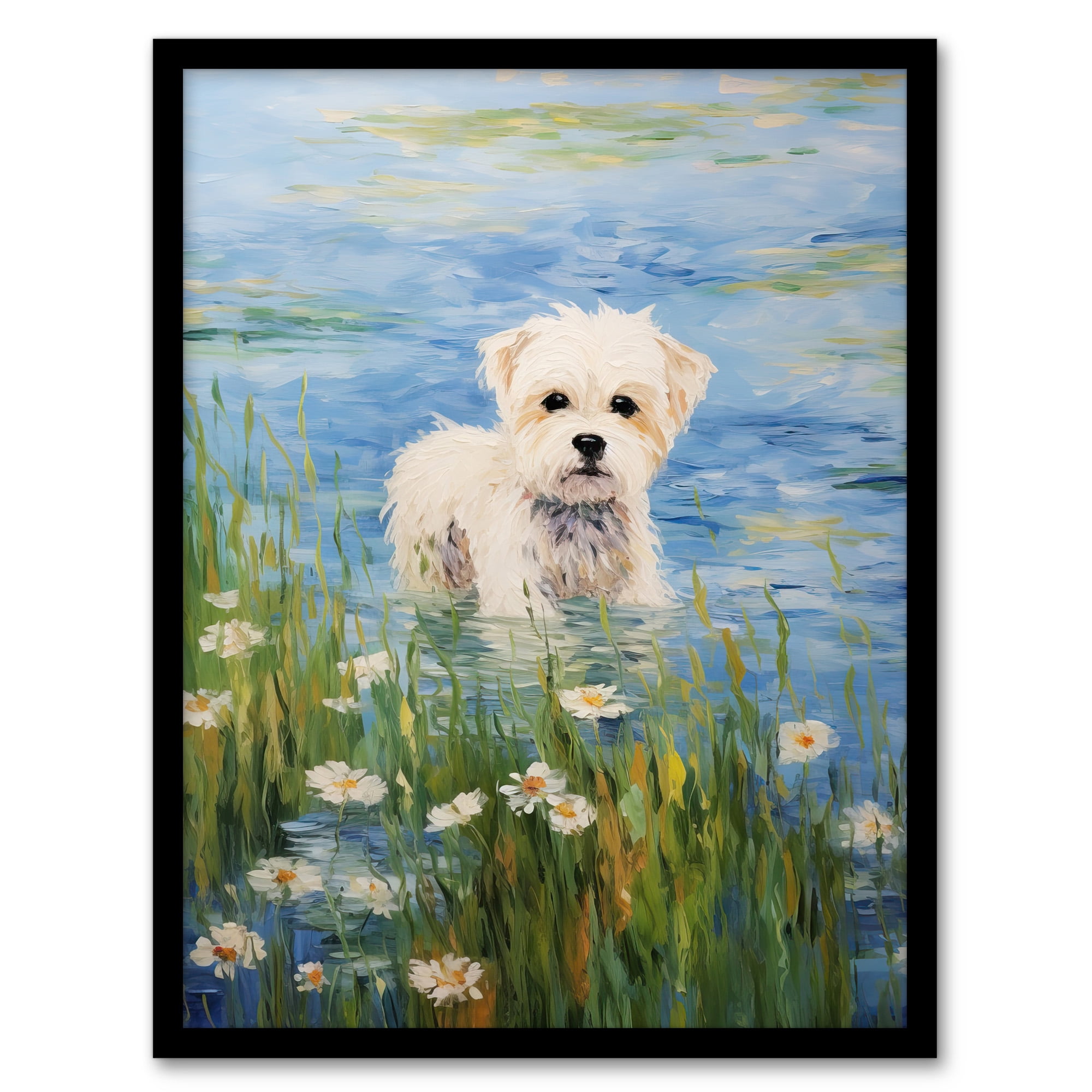 Maltese Dog Claude Monet Style Oil Painting Portrait In Lake By ...