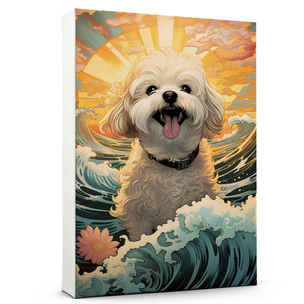Maltese Dog With Great Wave Japanese Wall Art poster paintings for wall ...