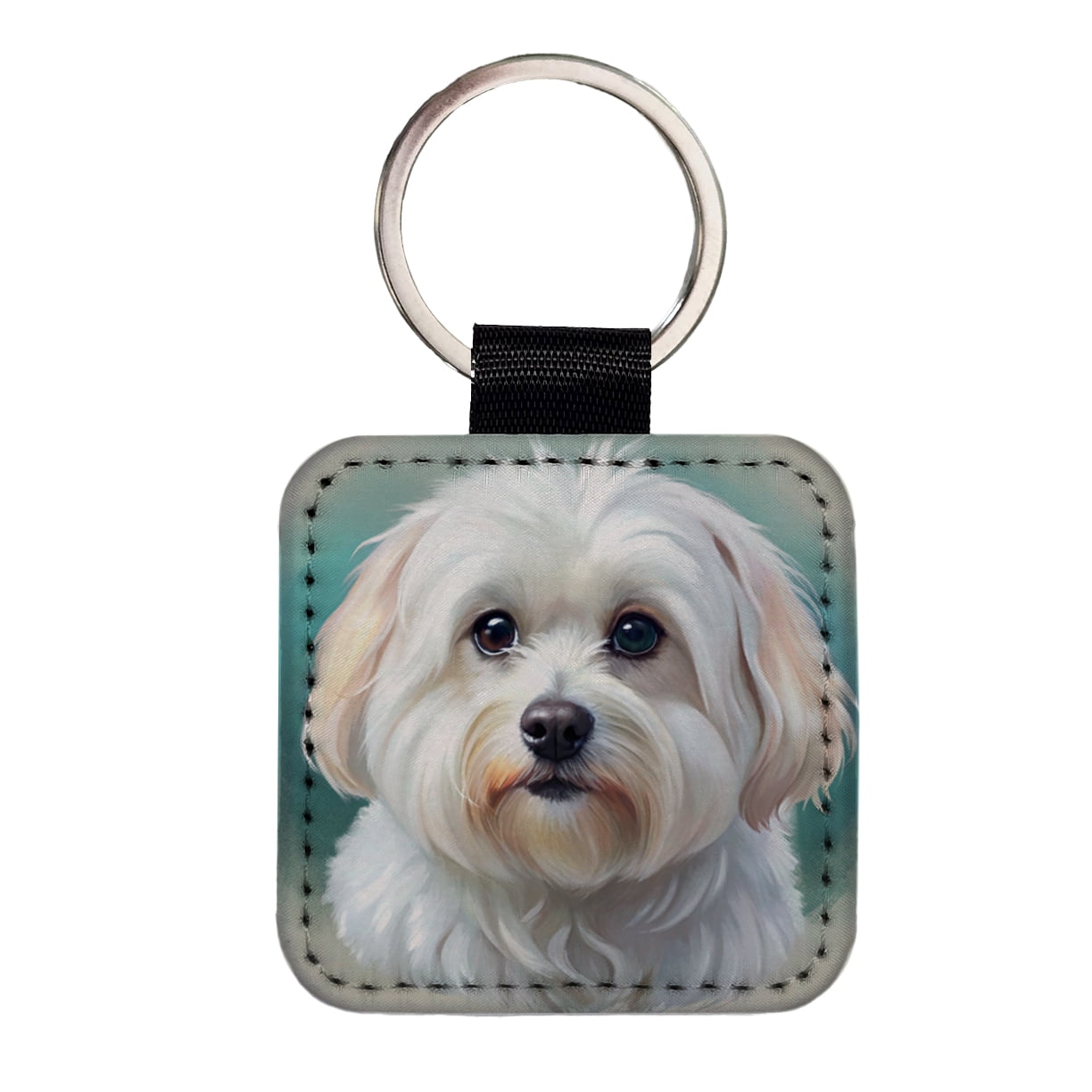 Maltese Dog Illustration Faux Leather Square Keychain - Walmart.com