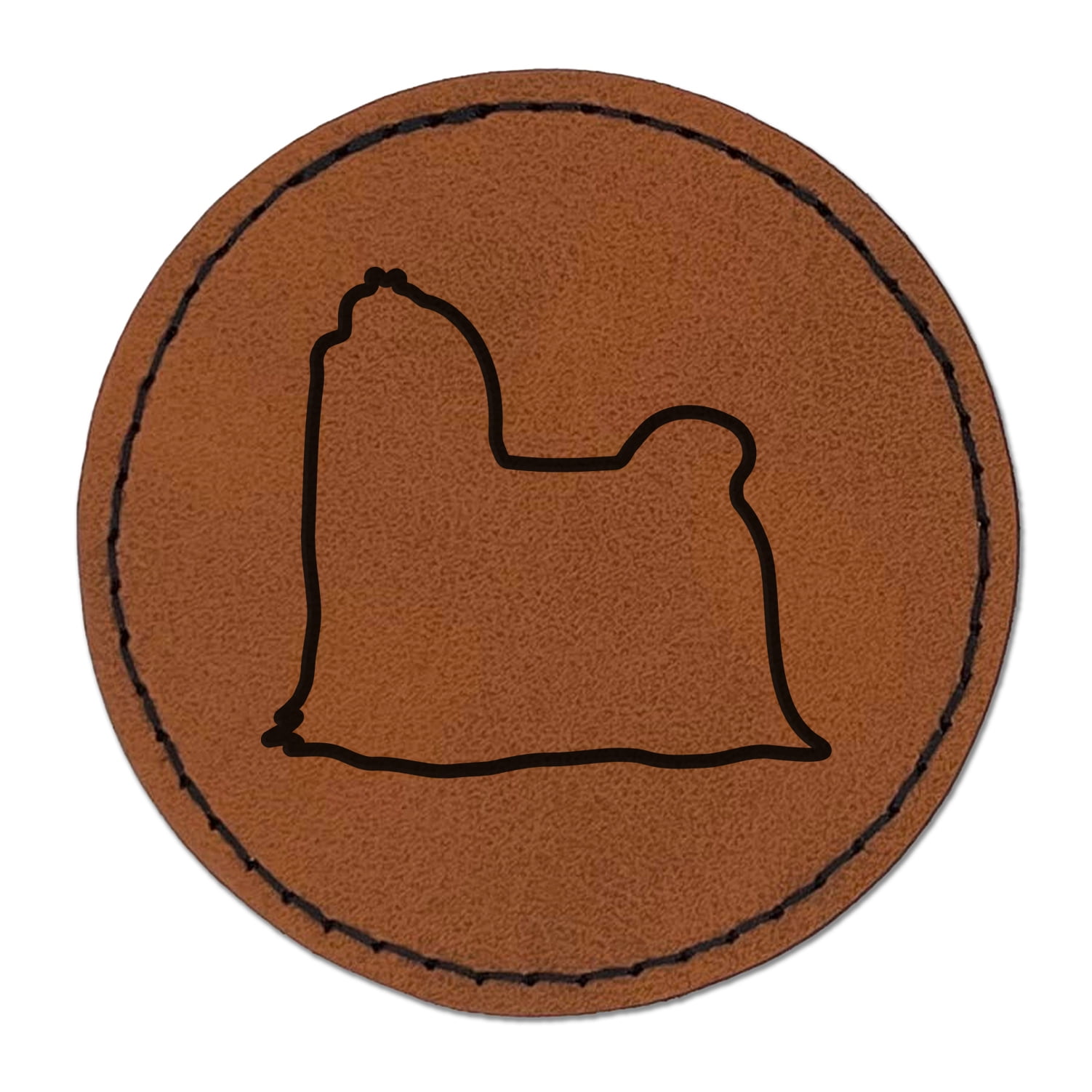 Maltese Dog Outline 2.5" Faux Leather Round Engraved Iron-On Patch ...