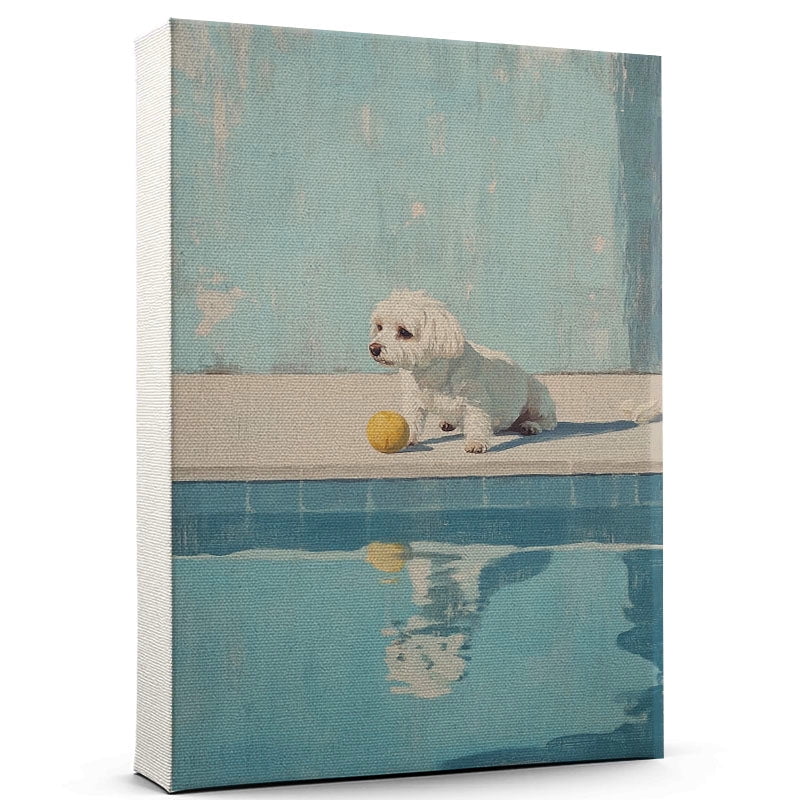 Maltese Dog Stretched Canvas Size 8x12 – Swimming Theme Dog Art for ...