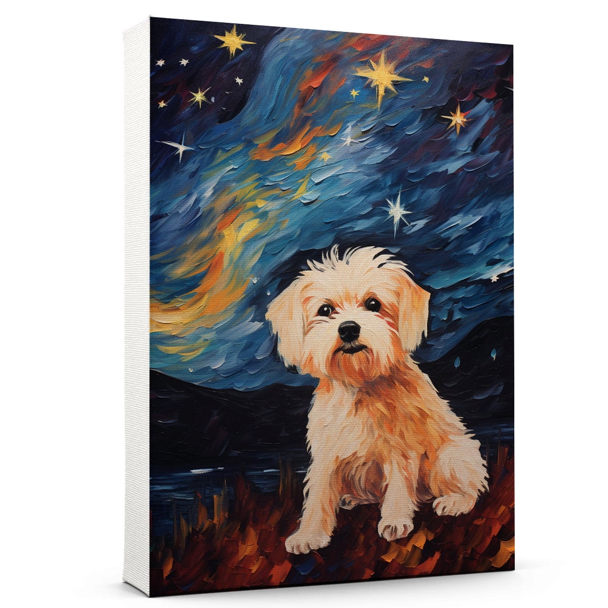 Maltese Gift Starry Night Dog Canvas Wall Art Famous Oil Paintings Dog ...