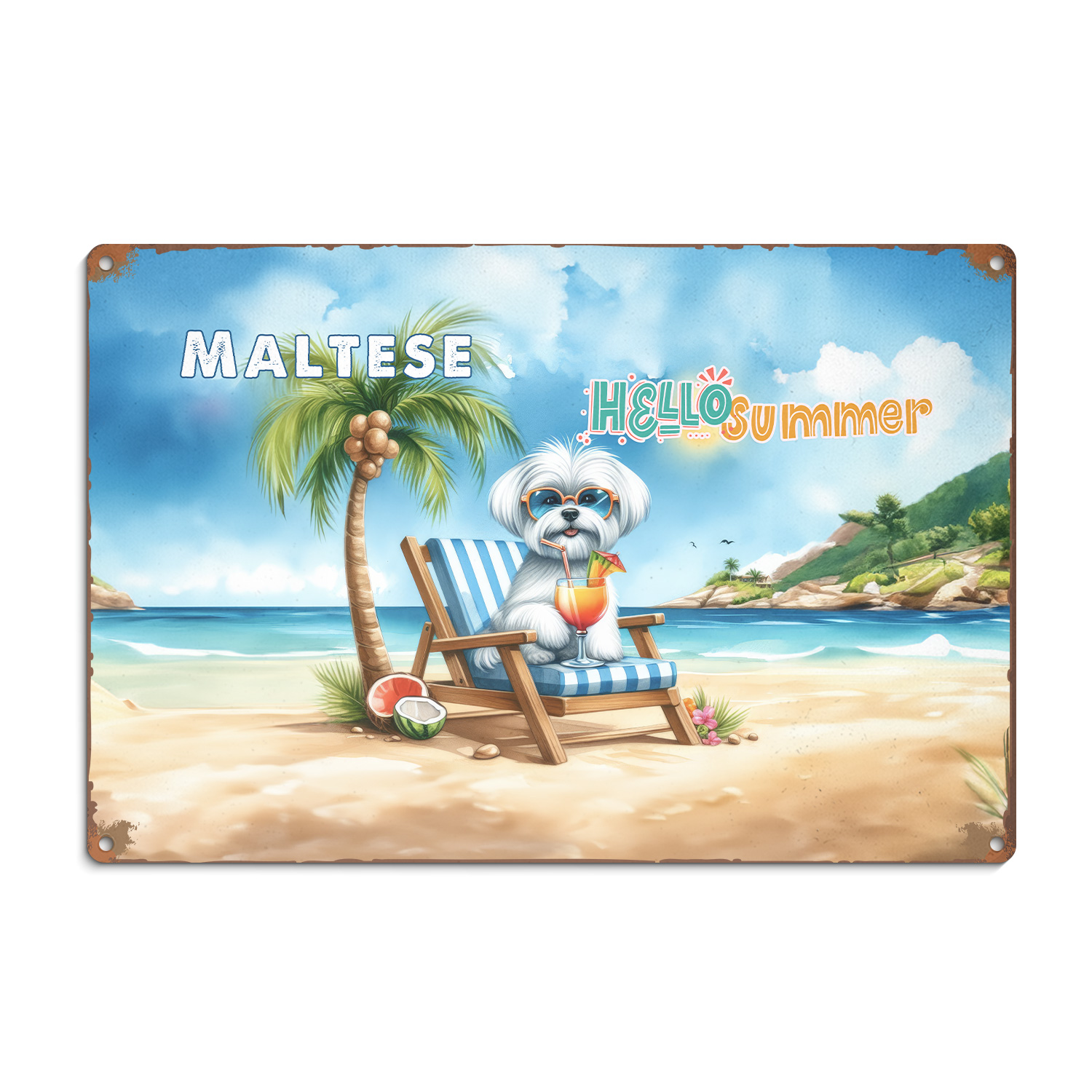 Maltese Hello Summer Beach Theme with Sunglasses and Tropical Cocktail ...