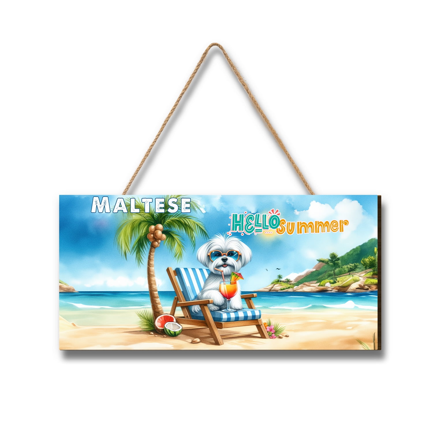 Maltese Hello Summer Beach Theme with Sunglasses and Tropical Cocktail ...