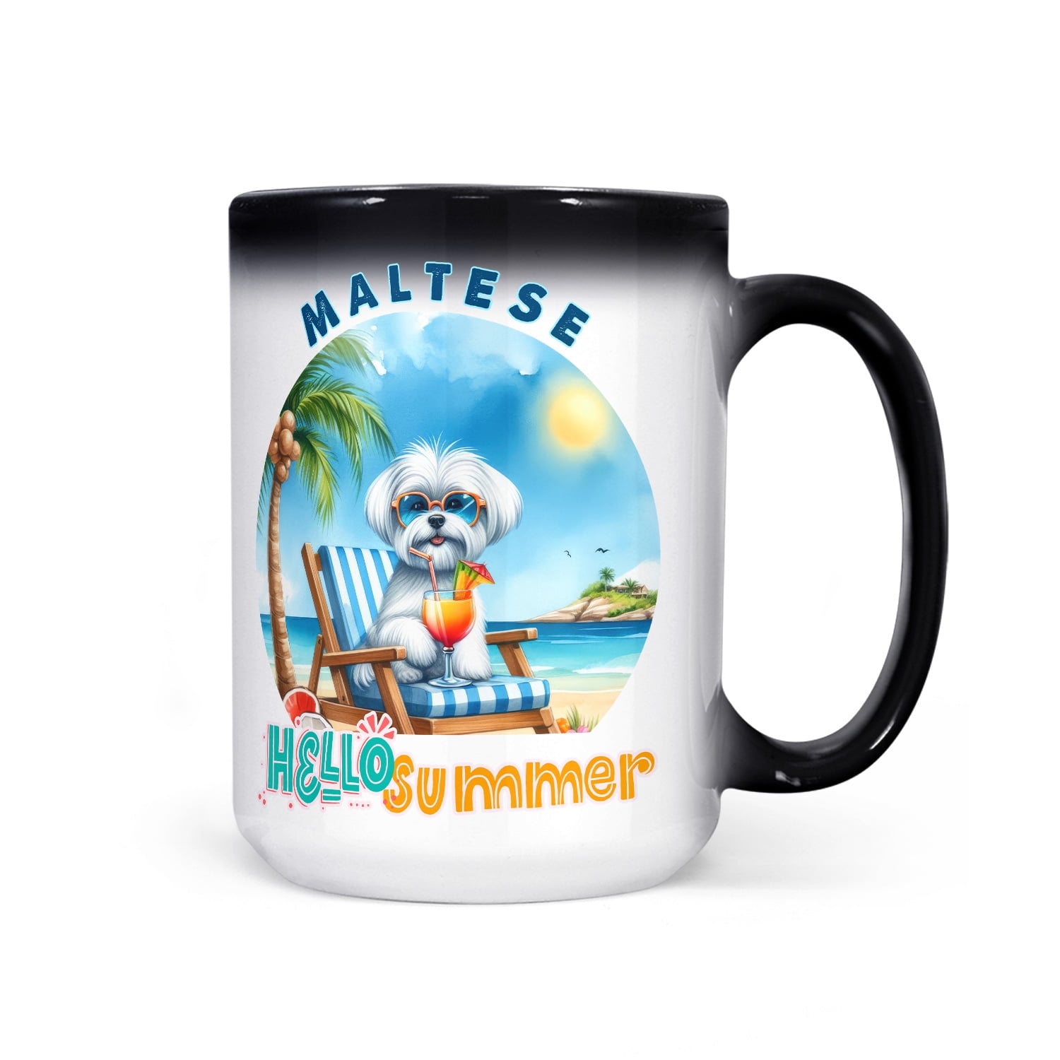 Maltese Hello Summer Beach Theme with Sunglasses and Tropical Cocktail ...