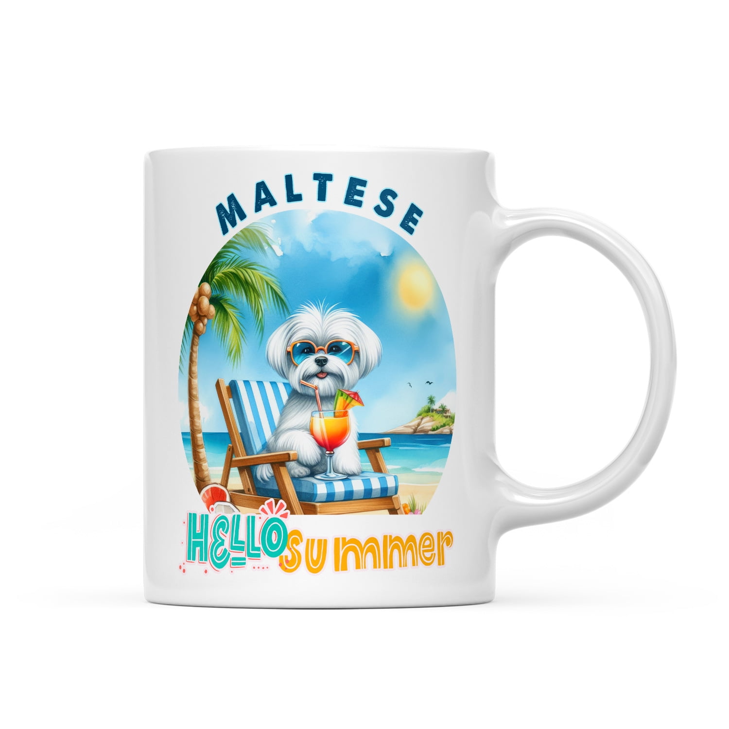 Maltese Hello Summer Beach Theme with Sunglasses and Tropical Cocktail ...