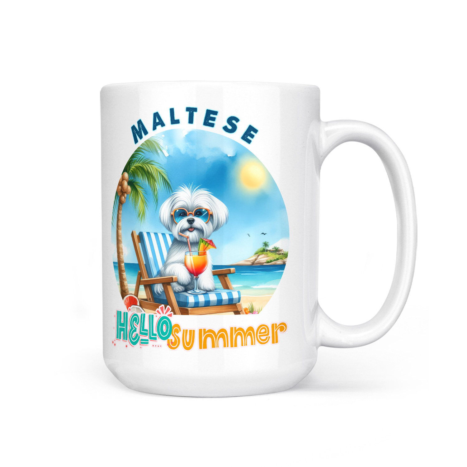 Maltese Hello Summer Beach Theme with Sunglasses and Tropical Cocktail ...