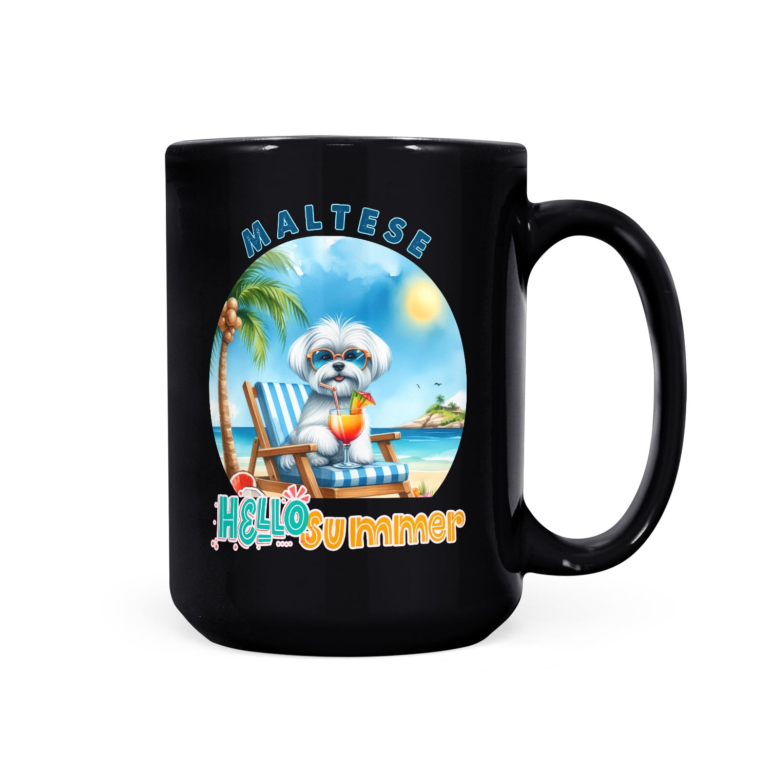 Maltese Hello Summer Beach Theme with Sunglasses and Tropical Cocktail ...