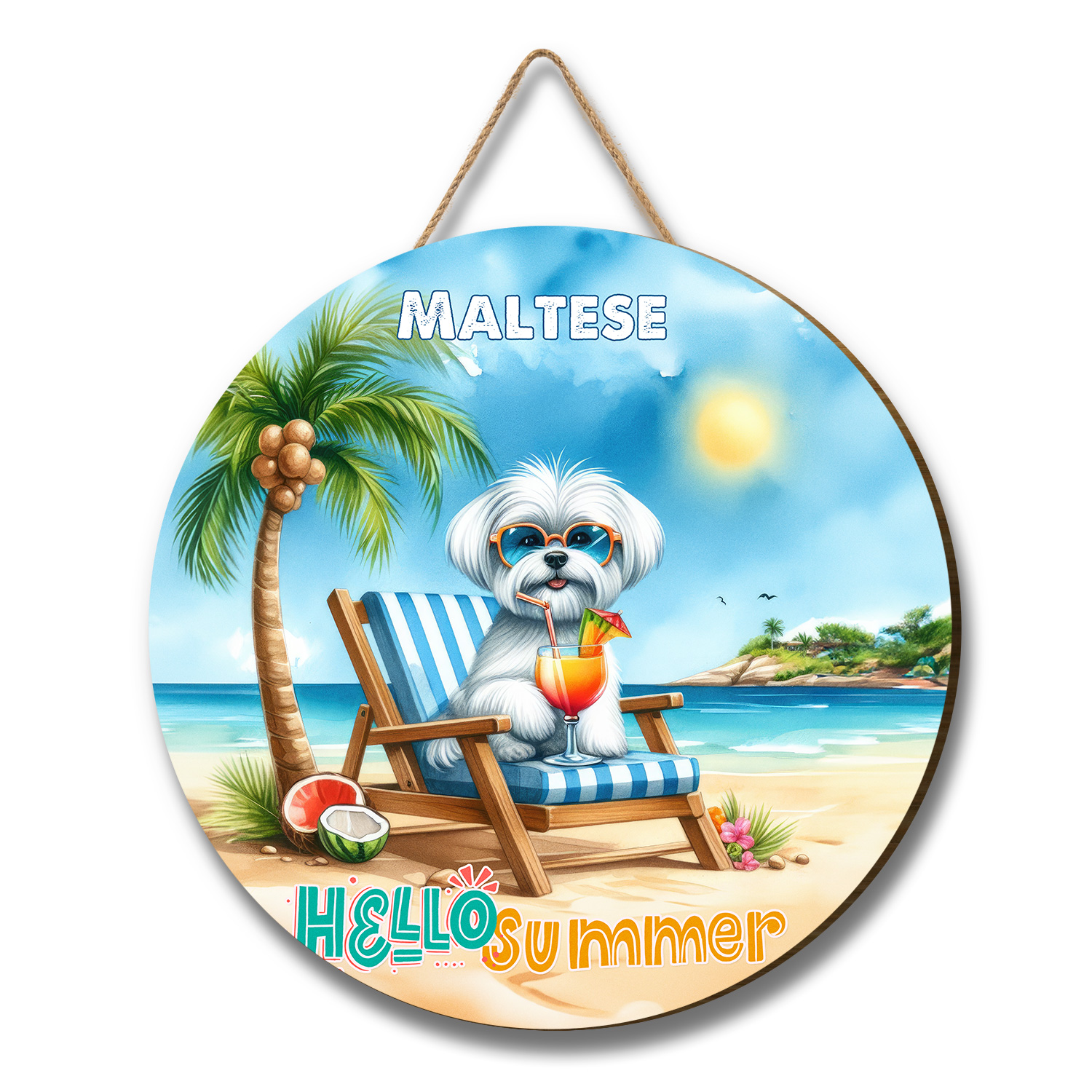 Maltese Hello Summer Beach Theme with Sunglasses and Tropical Cocktail ...