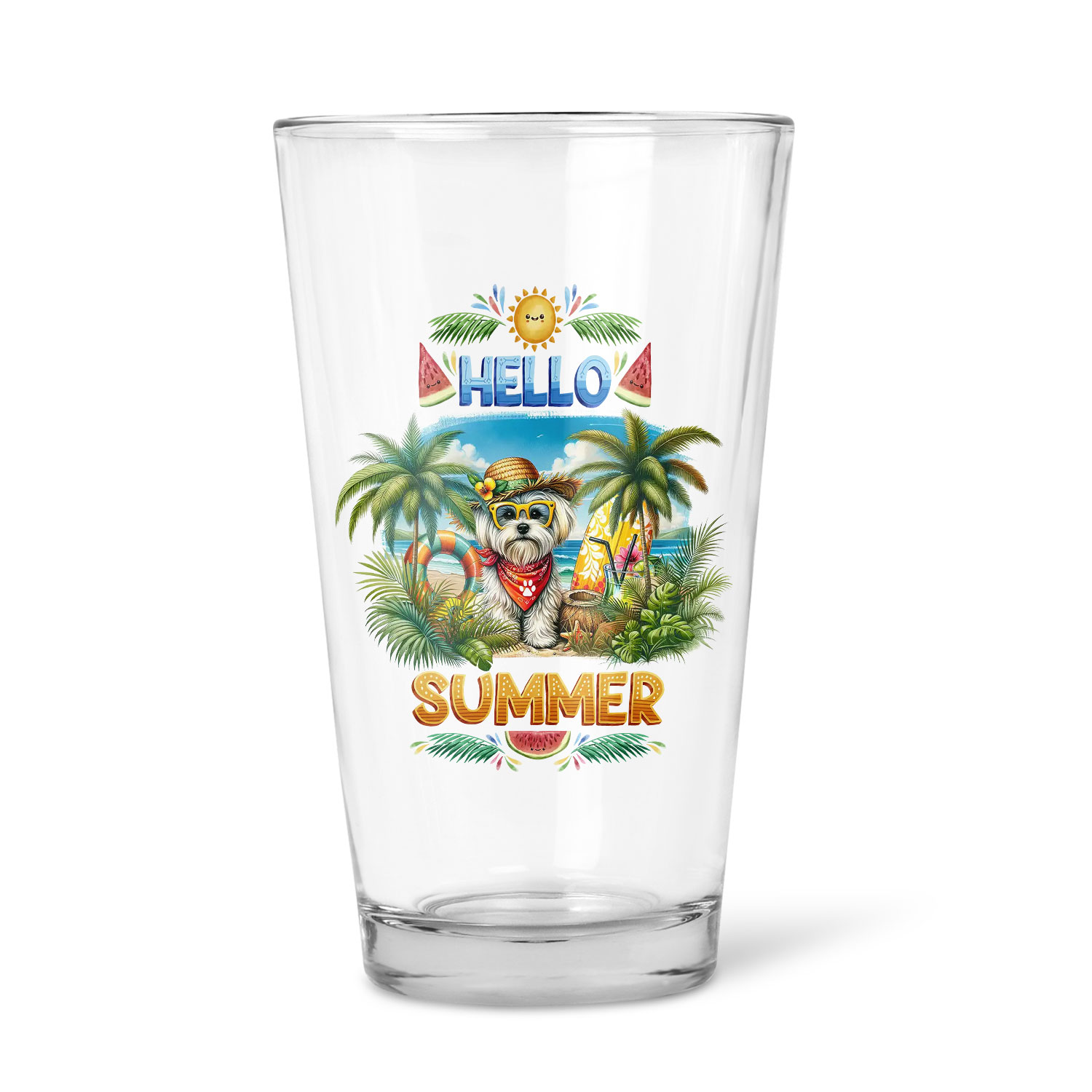 Maltese Hello Summer with Sunglasses and Surfboard Tropical Vibes 16oz ...