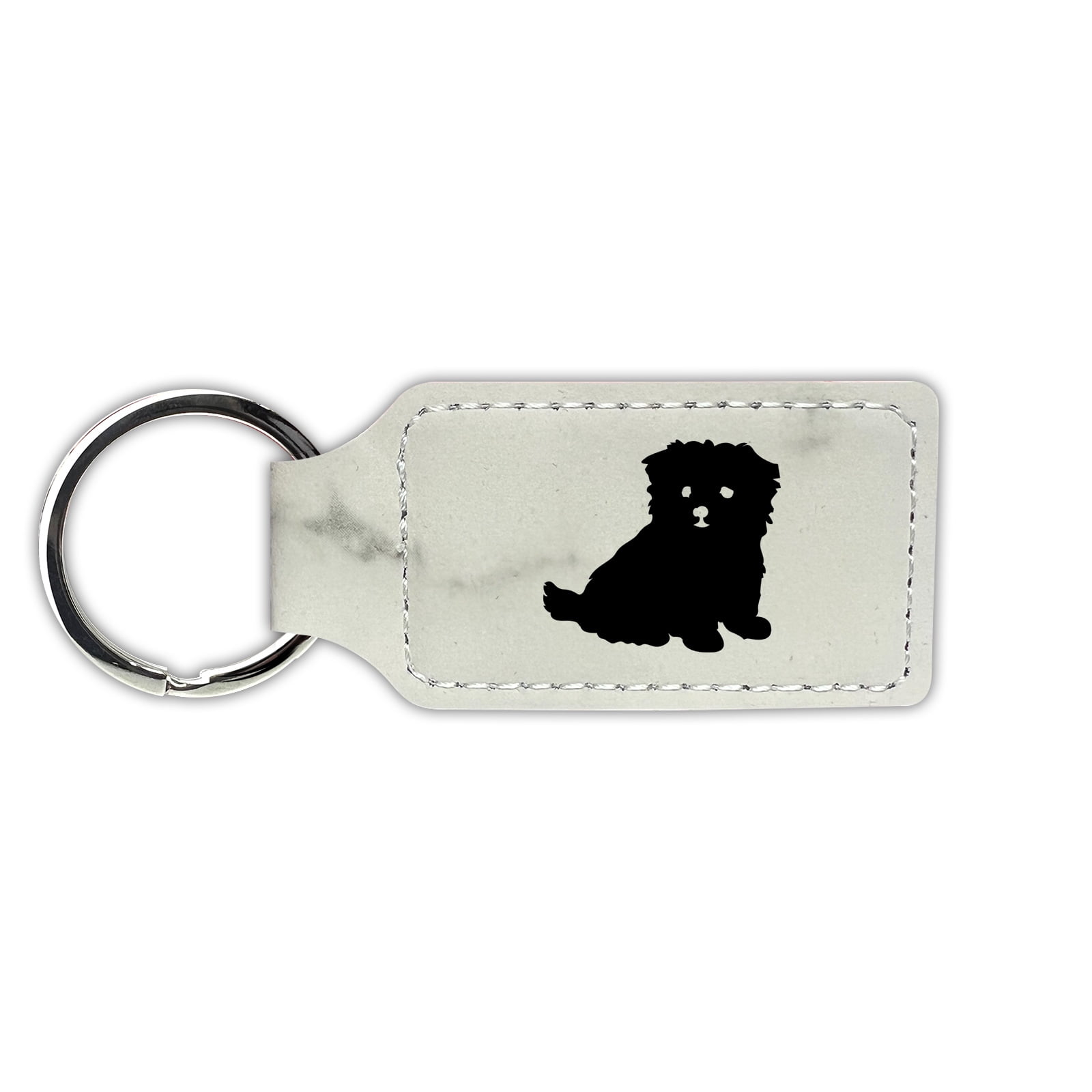 Maltese Keychain Leatherette Rectangle - Laser Engraved - Many Colors ...