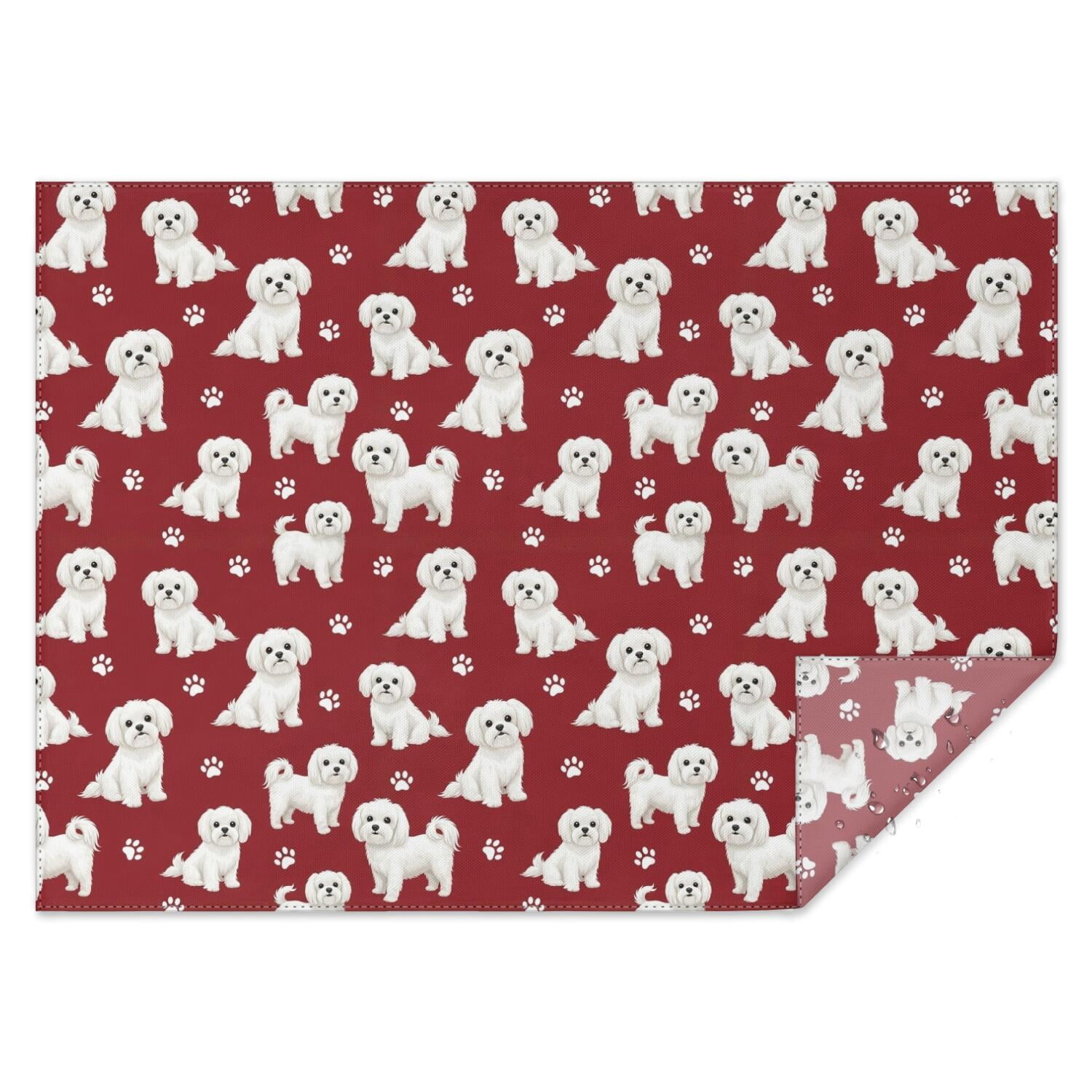 Maltese and Paw Print Red Pattern Waterproof Tablecloth, Rectangular ...
