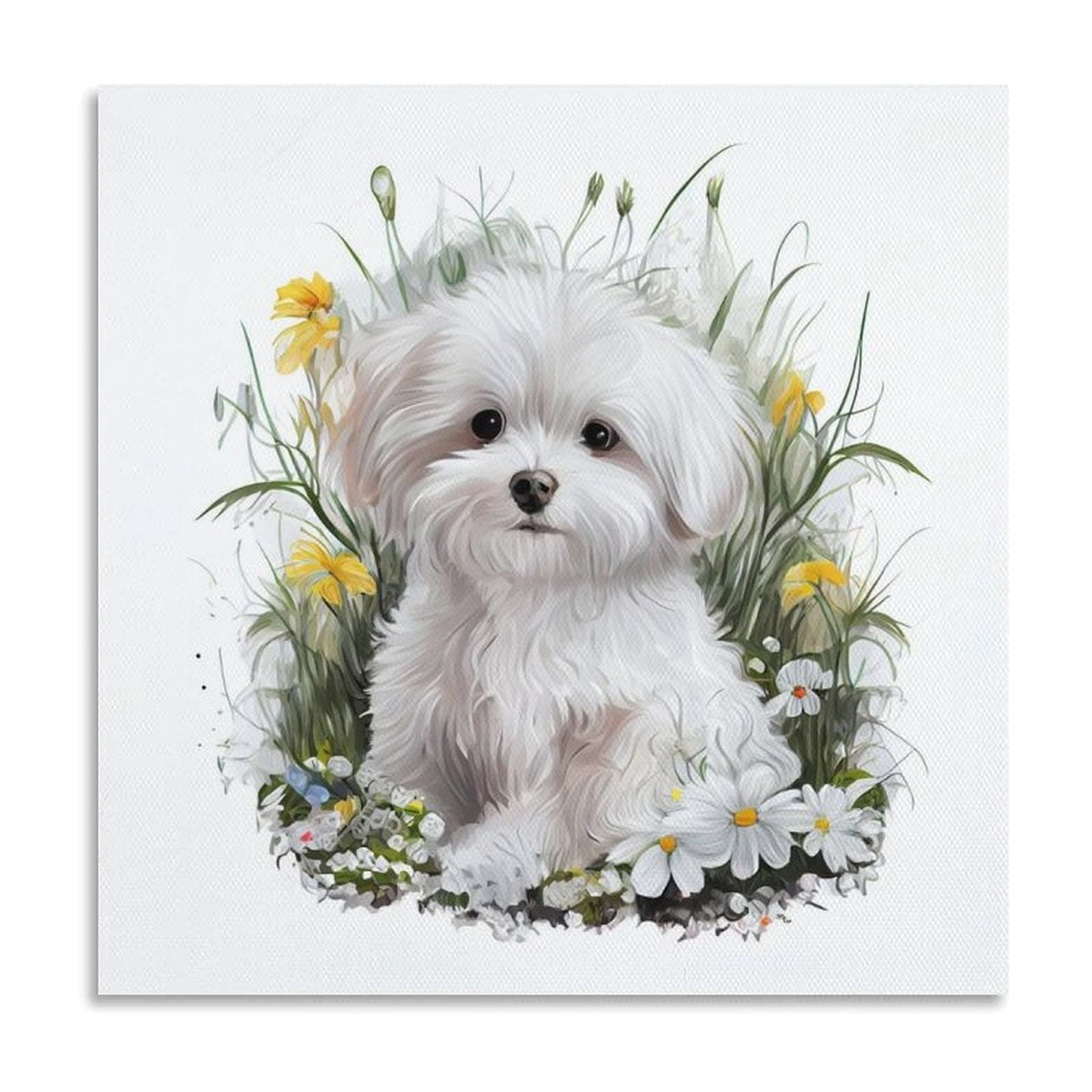 Maltese Puppy Floral Watercolor Cute Dog Canvas Poster Wall Art Picture ...
