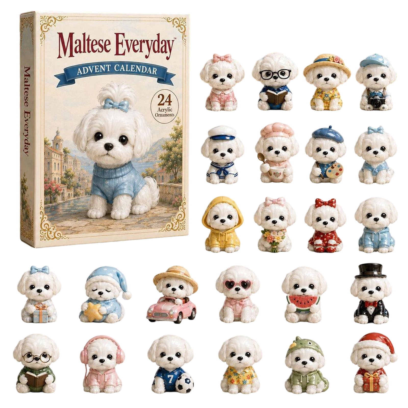 Maltese Puppy Themed Advent Calendar, 24 Pieces Acrylic Decorative ...