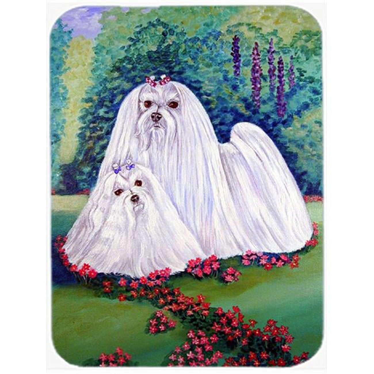 Maltese and puppy Garden Beauties Glass Cutting Board - Large- 15 x 12 ...