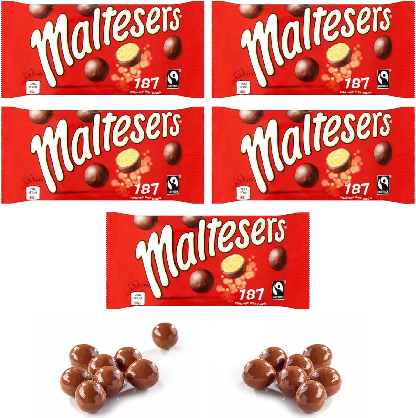 Maltesers – Pack of 5 (37g each)– Classic Malted Milk Balls in Milk ...