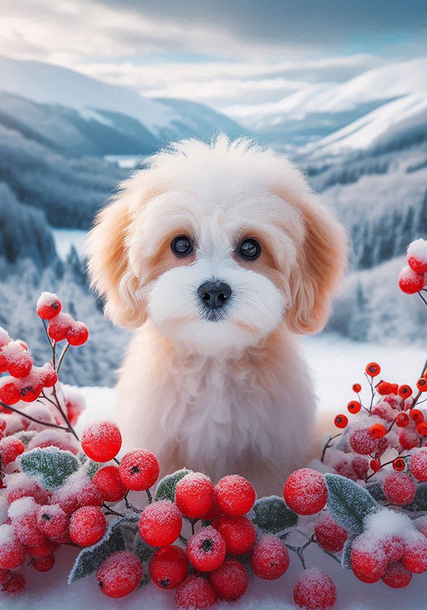 Maltipoo - Best of Breed DCR Winter Berries Garden Flag 12" x 17 ...