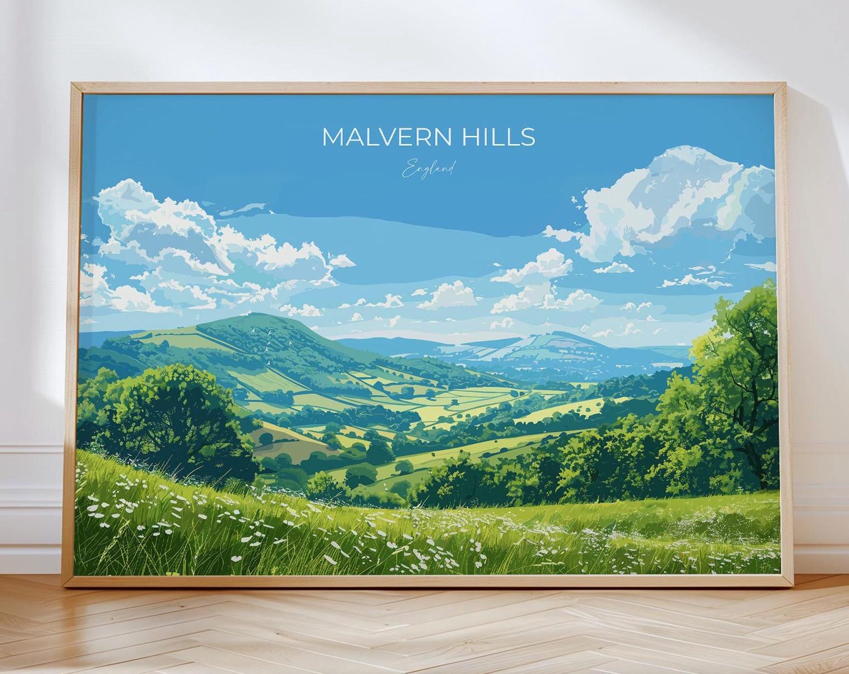 Malvern Hills Landscape Travel Poster Wall Art, Travel Print of Malvern ...