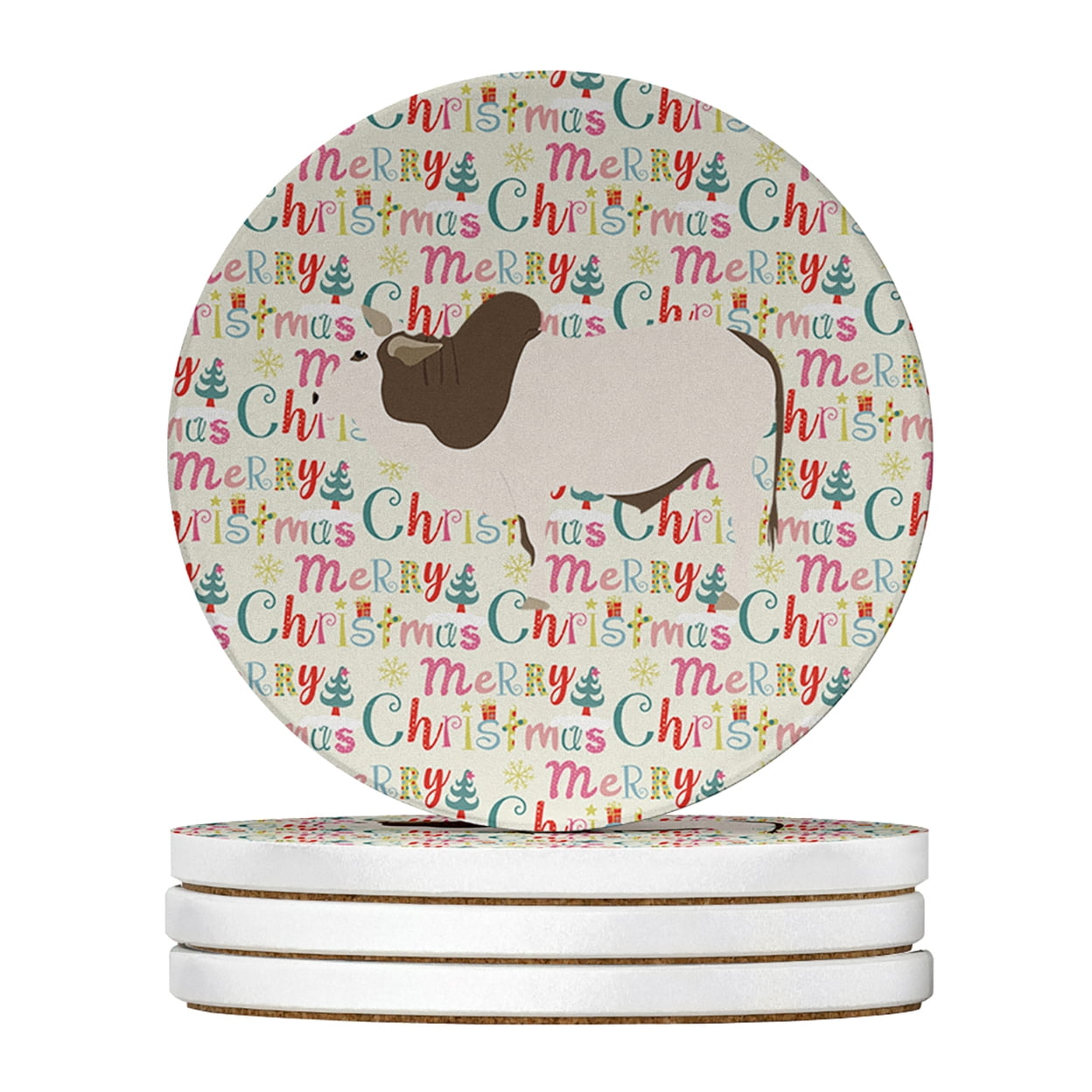 Malvi Cow Christmas Large Sandstone Coasters Pack of 4 4 in x 4 in ...