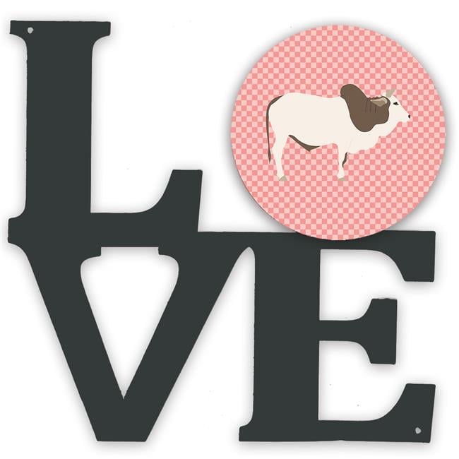 Malvi Cow Pink Check Metal Wall Artwork LOVE - Walmart.com