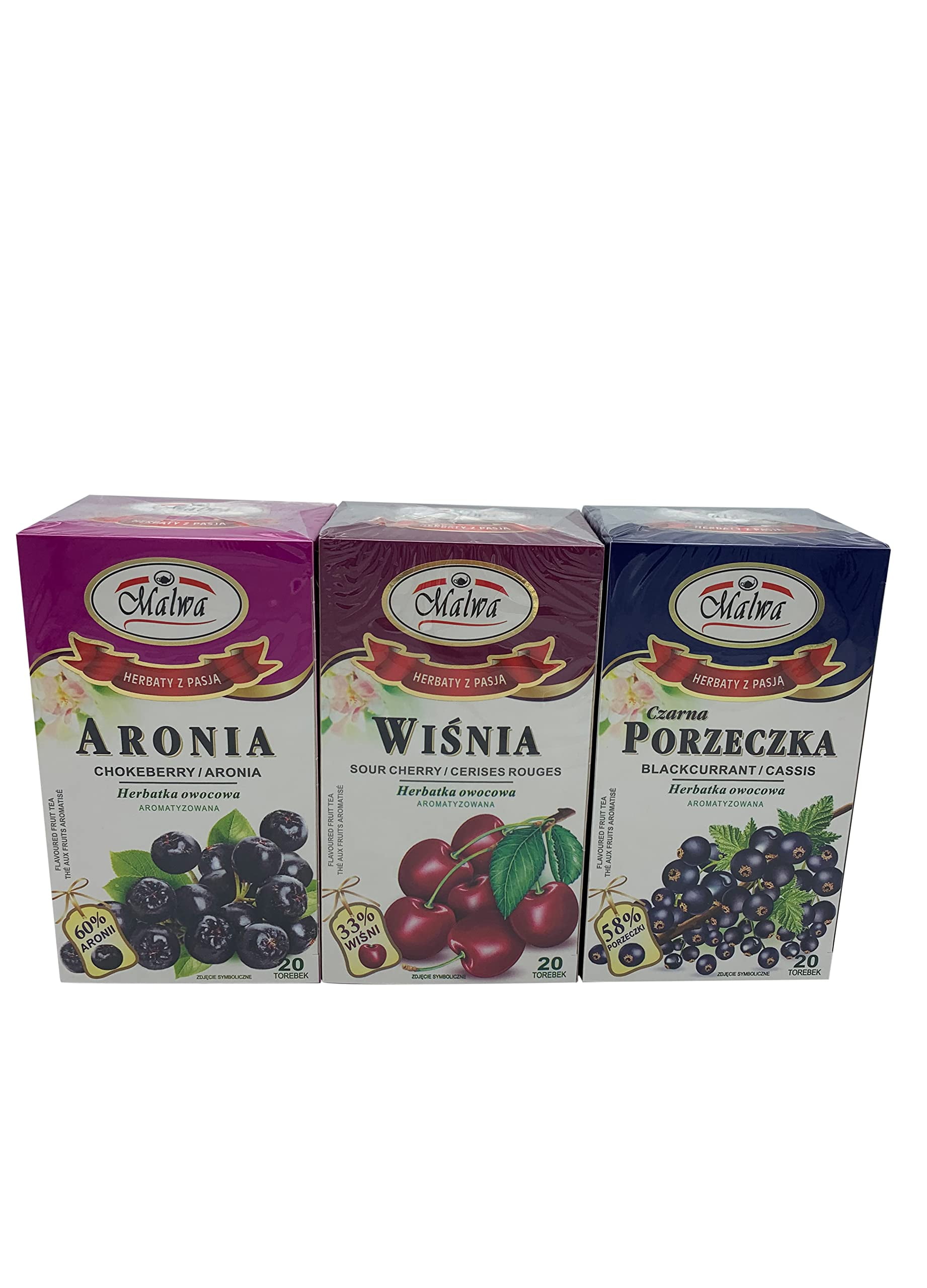Malwa Herbal Fruit Tea Variety Pack - Chokeberry, Cherry, Black Currant ...