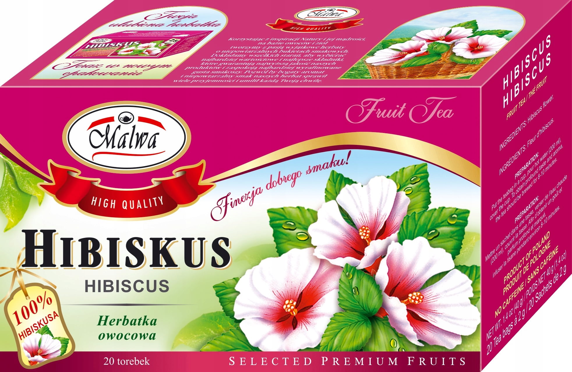 Malwa Hibiskus Hibiscus Tea Herbatka Owocowa Box of 20 Tea Bags - Walmart.com