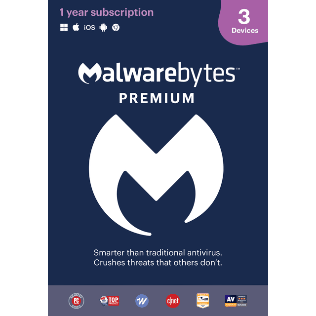 Malwarebytes Premium Antivirus Software, 3-Device 1-Year Subscription ...
