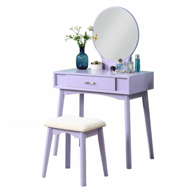 Maly Contemporary Wood Vanity and Stool Set, Purple - Walmart.com