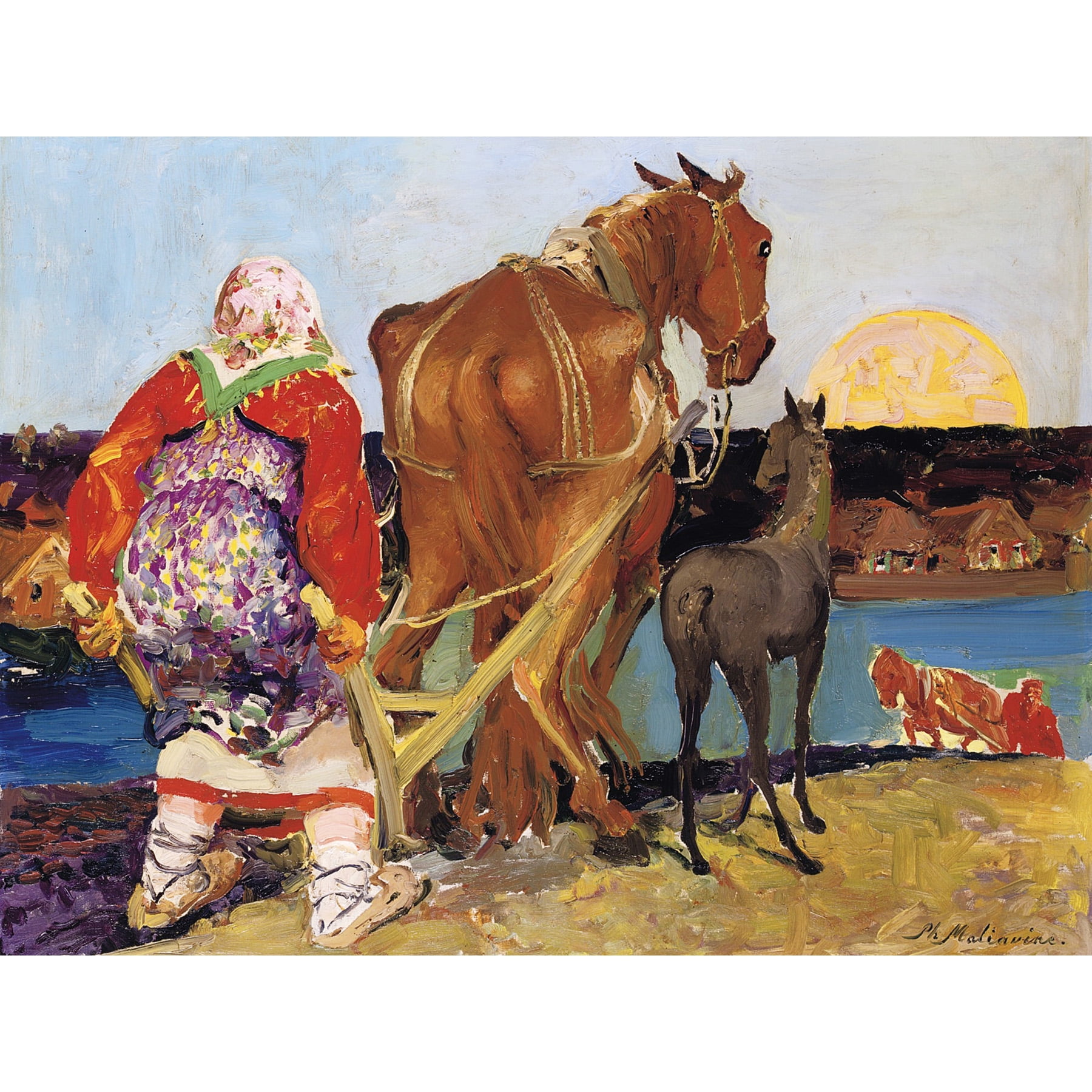 Malyavin Horses Ploughing At Sunset Painting Extra Large Art Print Wall ...
