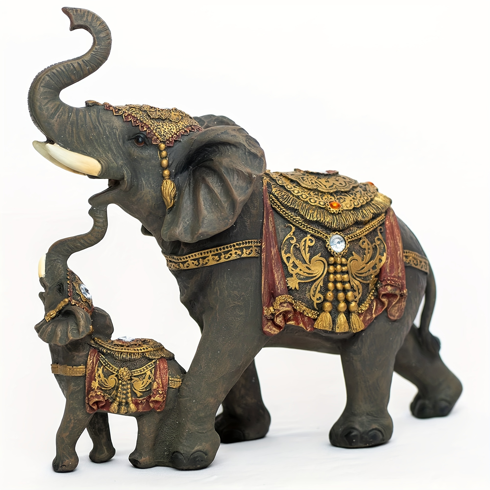 Mama And Baby Elephants Statue Figurines Home Decor Trunk Facing ...