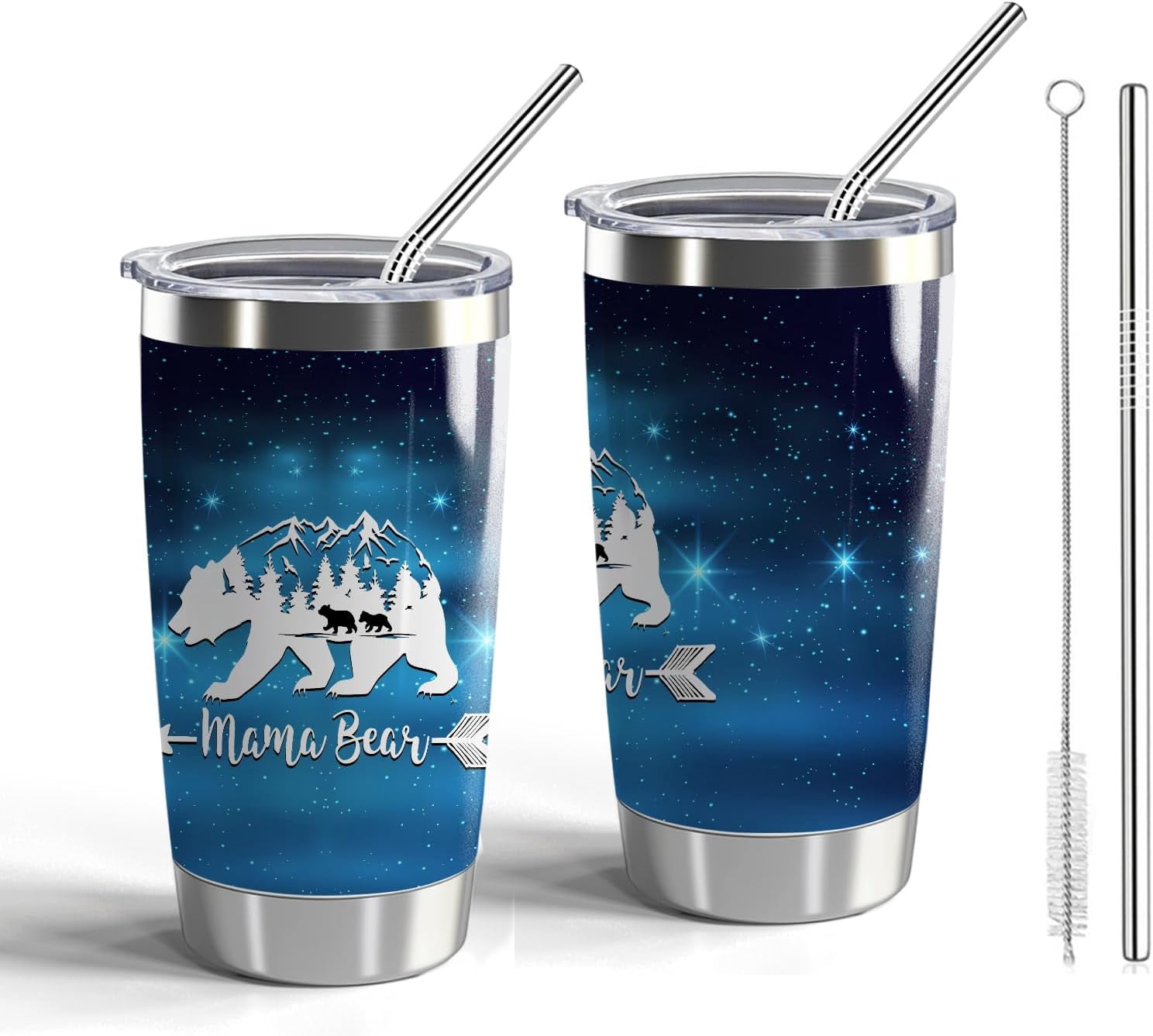 Mama Bear Gift Mama 20oz Tumbler with Lid and Straw Stainless Steel ...