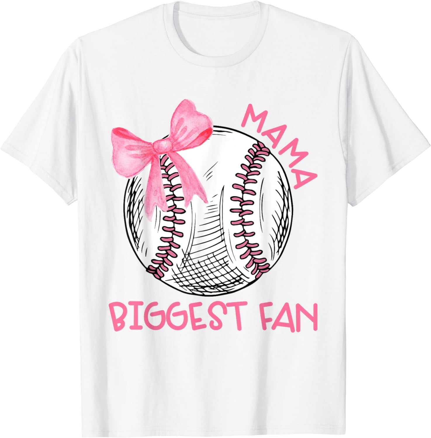 Mama Biggest Fan Coquette BoW Baseball Mom Fan Mother's Day T-Shirt ...