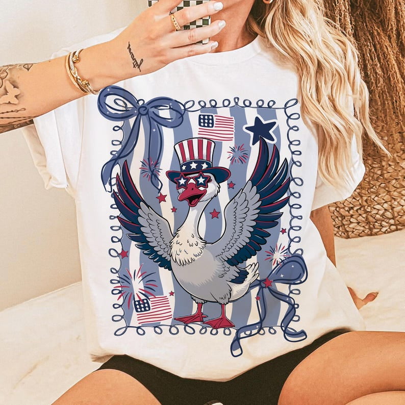 Mama Goose 4th of July Sweatshirt, Preppy American Flag Coquette ...