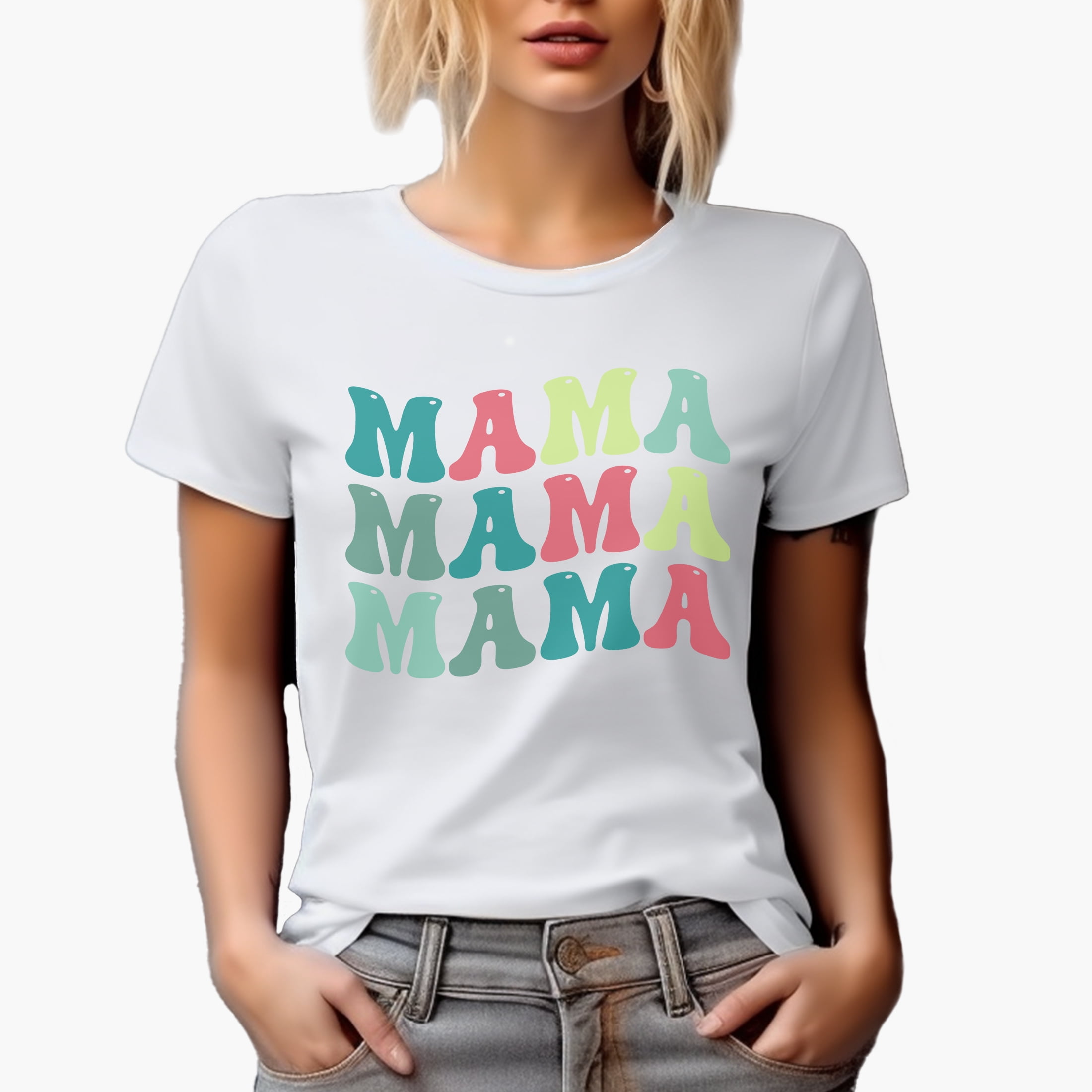 Mama, Mom Themed, Groovy Retro Wavy Text Merch Gift, White T-Shirt, 3XL ...
