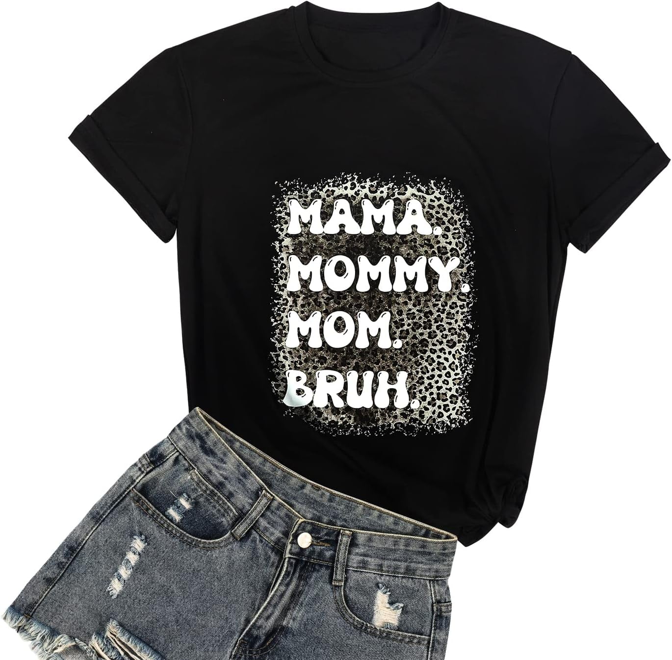 Mama Mommy Mom Bruh Shirt For Women Leopard Graphic Letter Print T