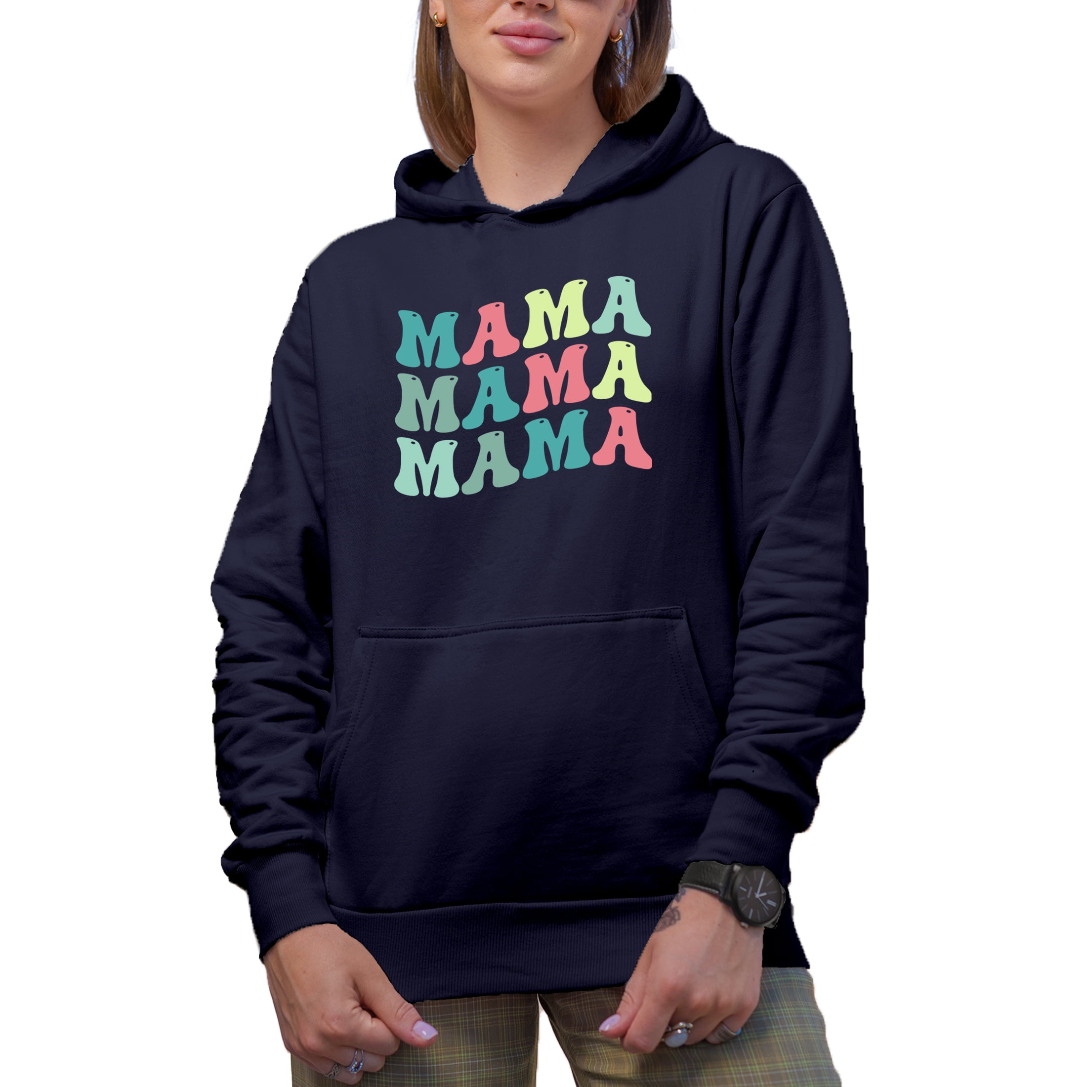 Mama, Mother Themed, Groovy Retro Wavy Text Merch Gift, Navy Blue ...