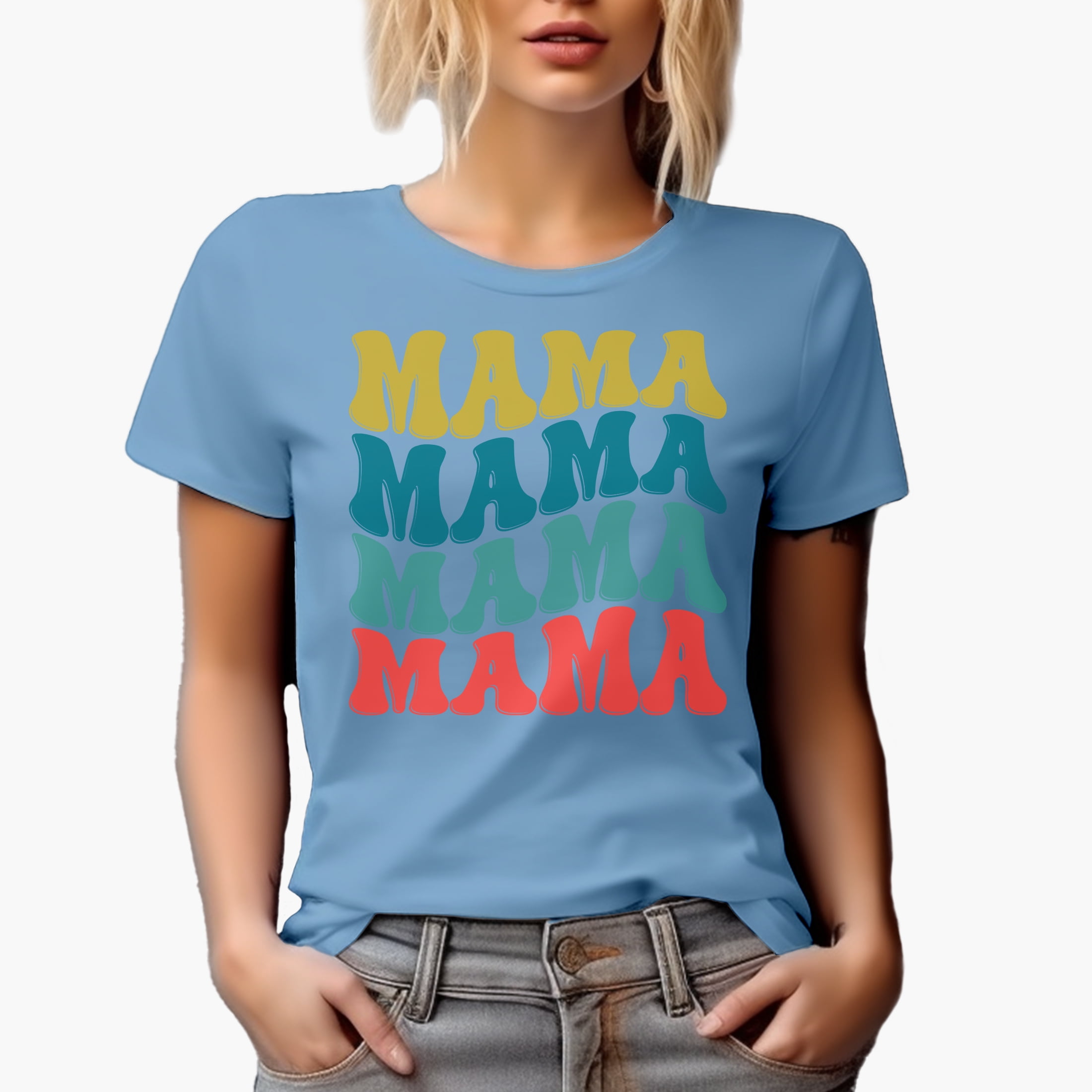Mama, Mother's Day Themed, Groovy Retro Wavy Text Merch Gift, Baby Blue ...