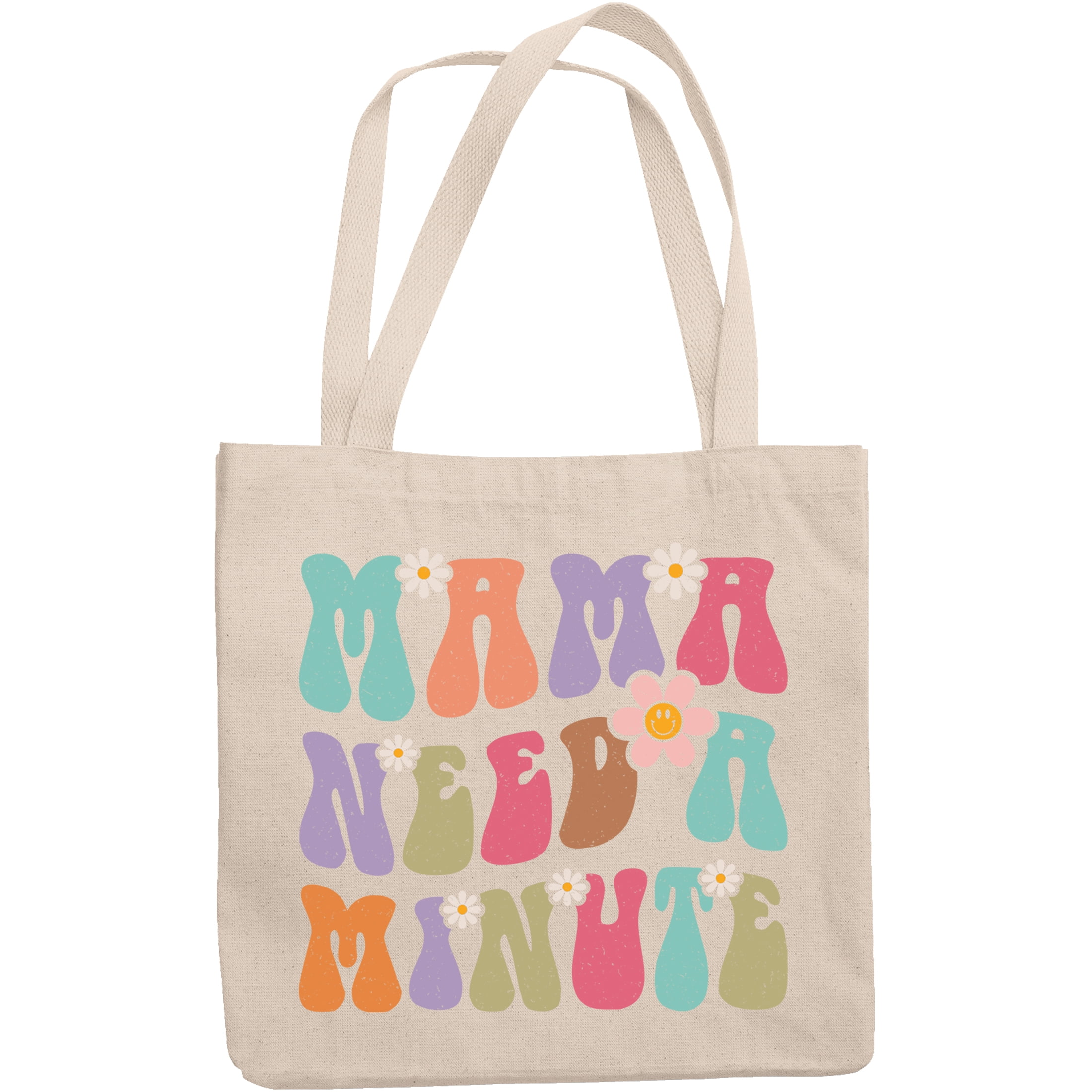 Mama Need a Minute, Groovy Retro Wavy Text Merch Gift, 12oz Canvas Tote ...