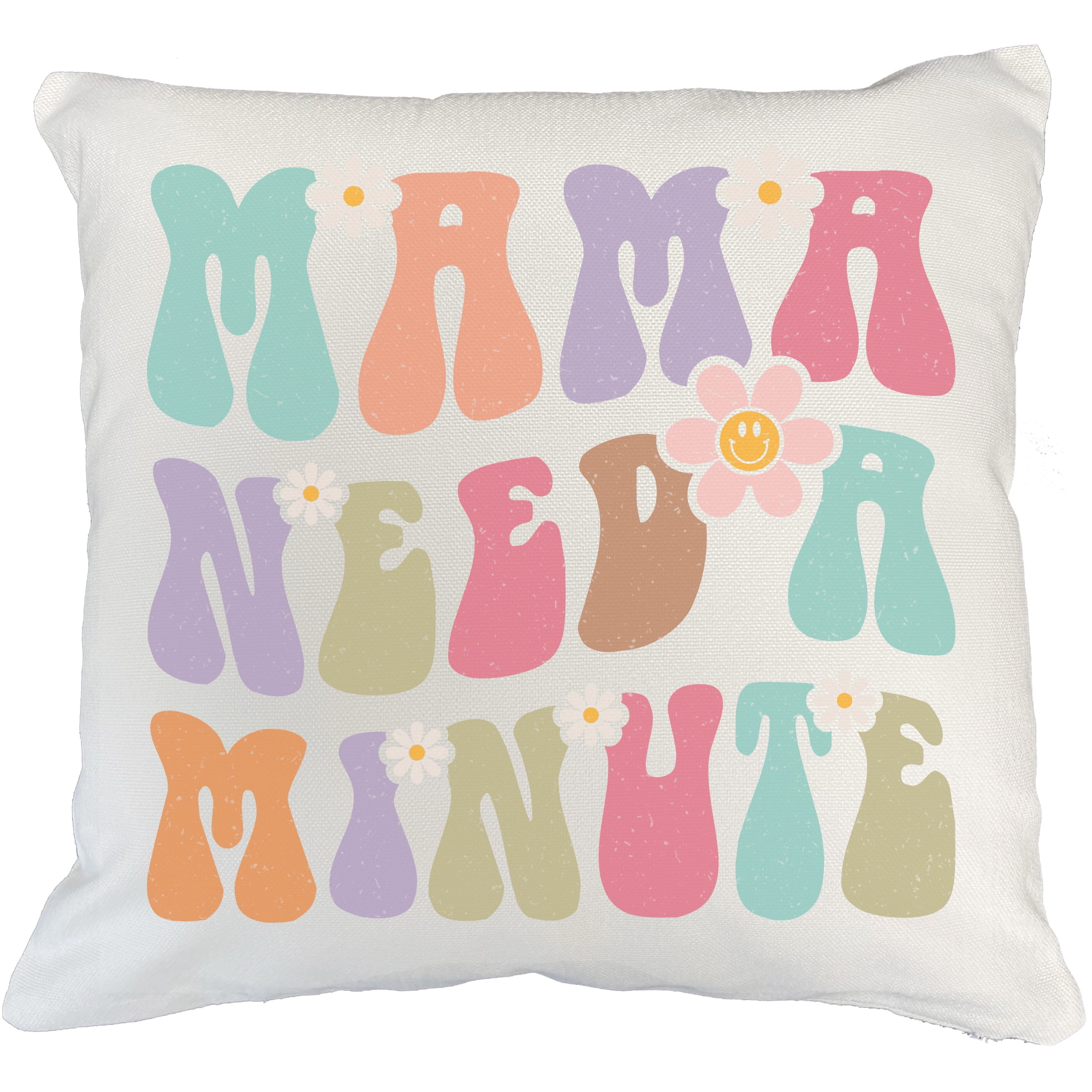 Mama Need a Minute, Groovy Retro Wavy Text Merch Gift, White Pillow ...