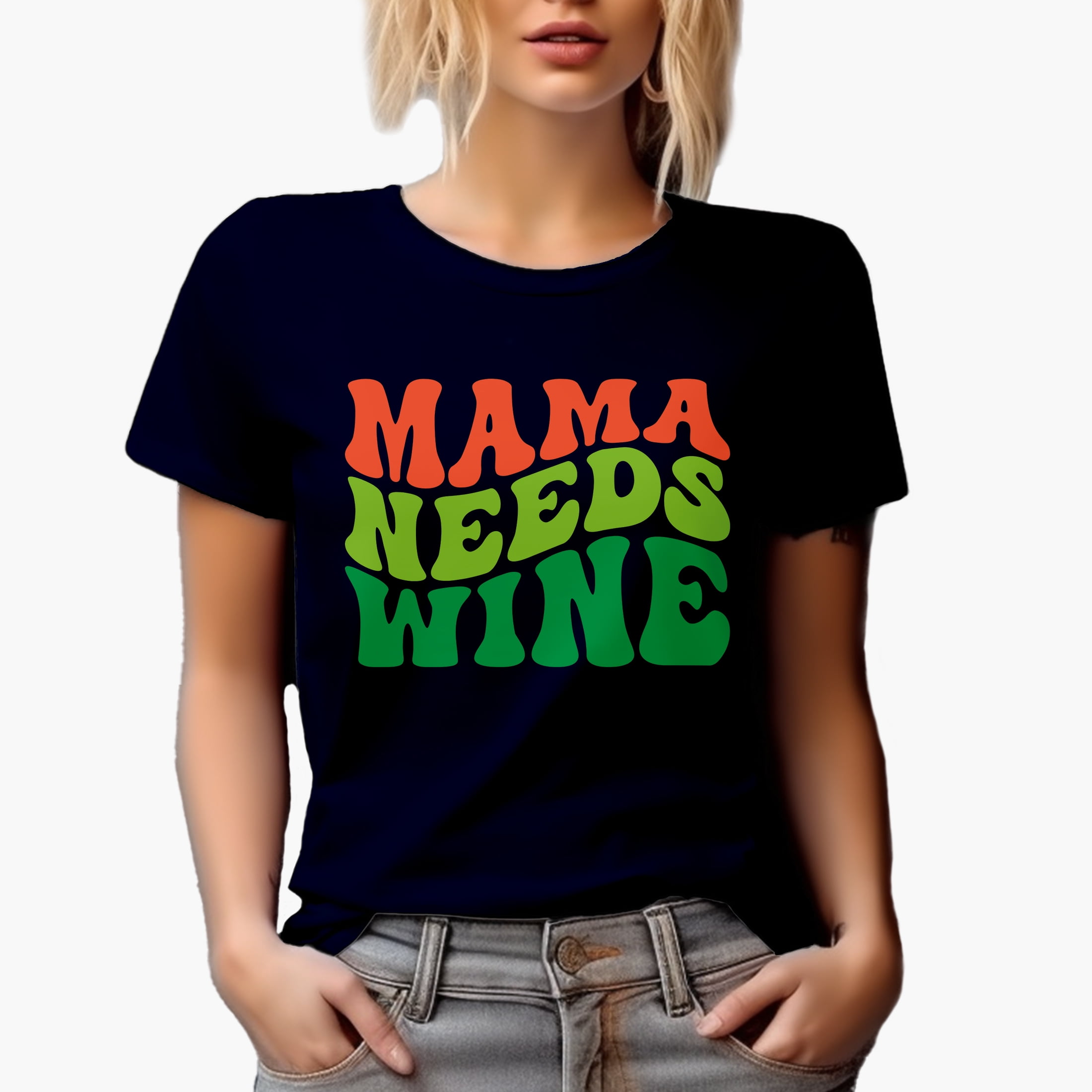 Mama Needs Wine, Drinking Mom Quote, Groovy Retro Wavy Text Merch Gift ...